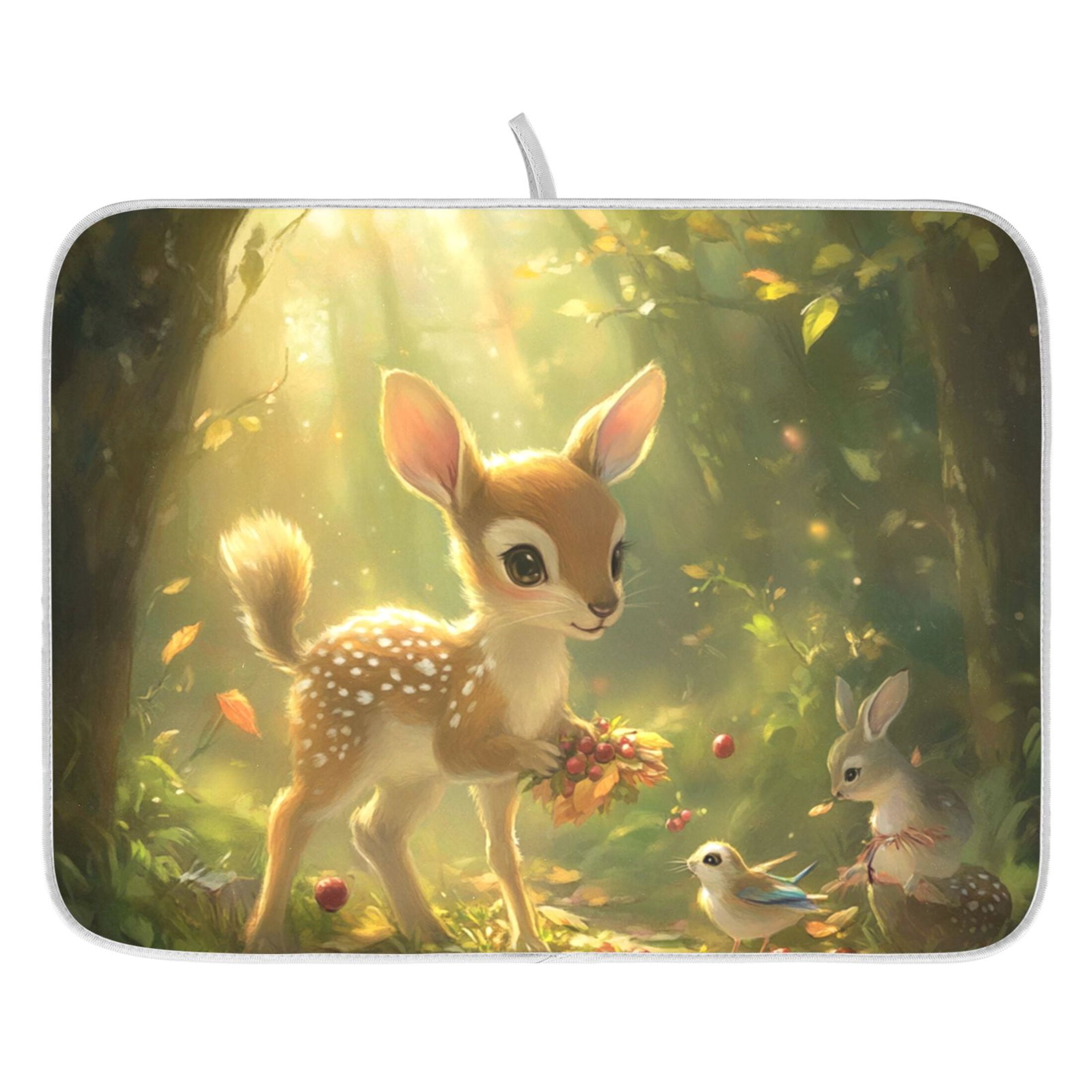 Dish Drying Mat for Kitchen Counter 16x18/18x24 Forest Deer Absorbent ...