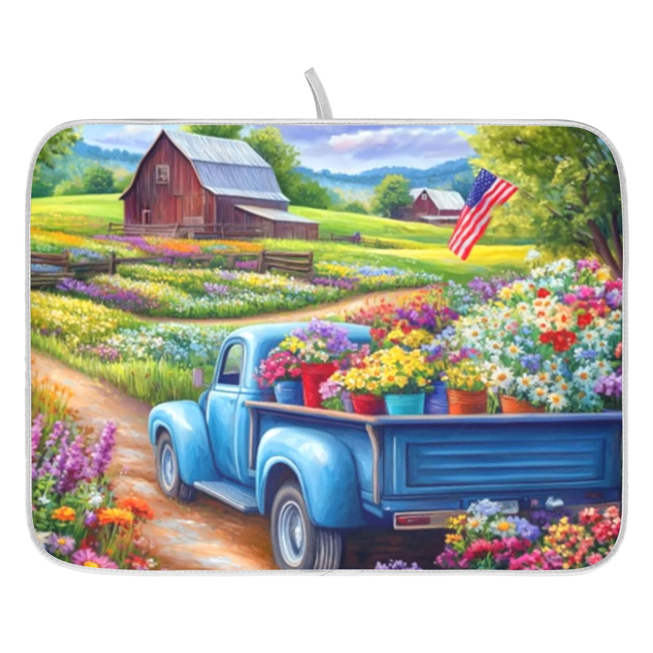 Dish Drying Mat for Kitchen Counter 16x18/18x24 Garden Flower Flag ...