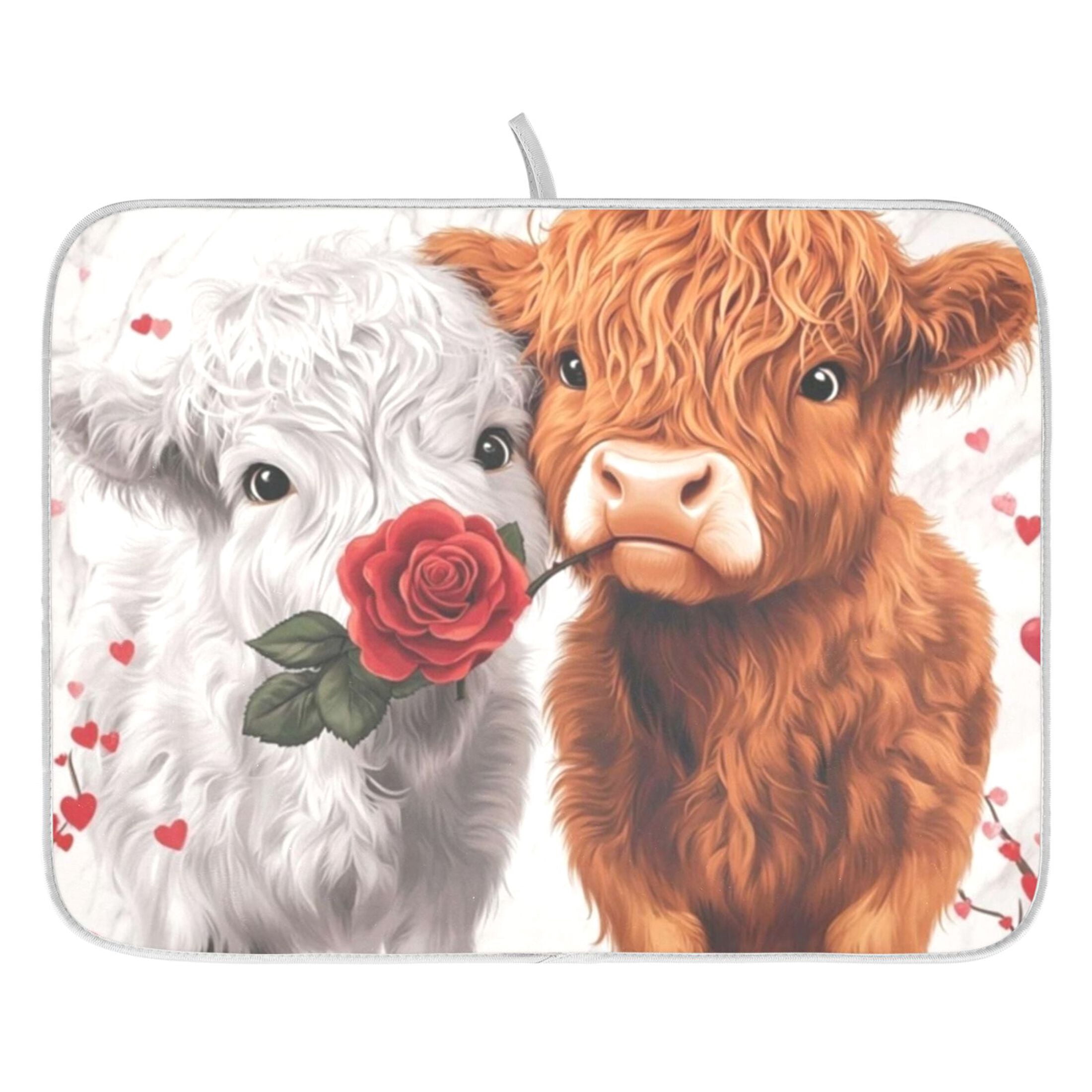 Dish Drying Mat for Kitchen Counter 16x18/18x24 Highland Cow Absorbent ...