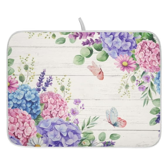 Dish Drying Mat for Kitchen Counter 16x18/18x24 Hydrangea Floral ...