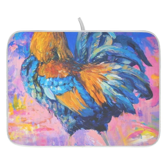 Dish Drying Mat for Kitchen Counter 16x18/18x24 Oil Painting Rooster ...