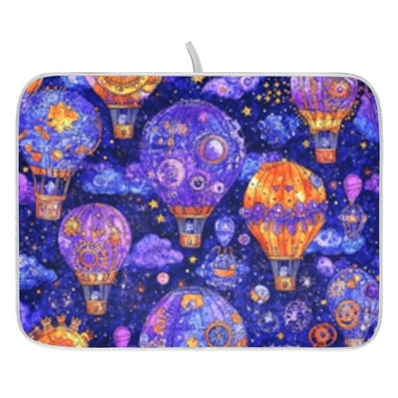 Dish Drying Mat for Kitchen Counter 16x18/18x24 Purple Hot Air Balloons ...