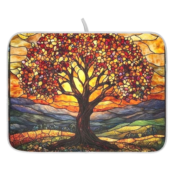 Dish Drying Mat for Kitchen Counter 16x18/18x24 Stained Glass Tree Of ...
