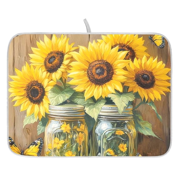 Dish Drying Mat for Kitchen Counter 16x18/18x24 Sunflower Butterfly ...