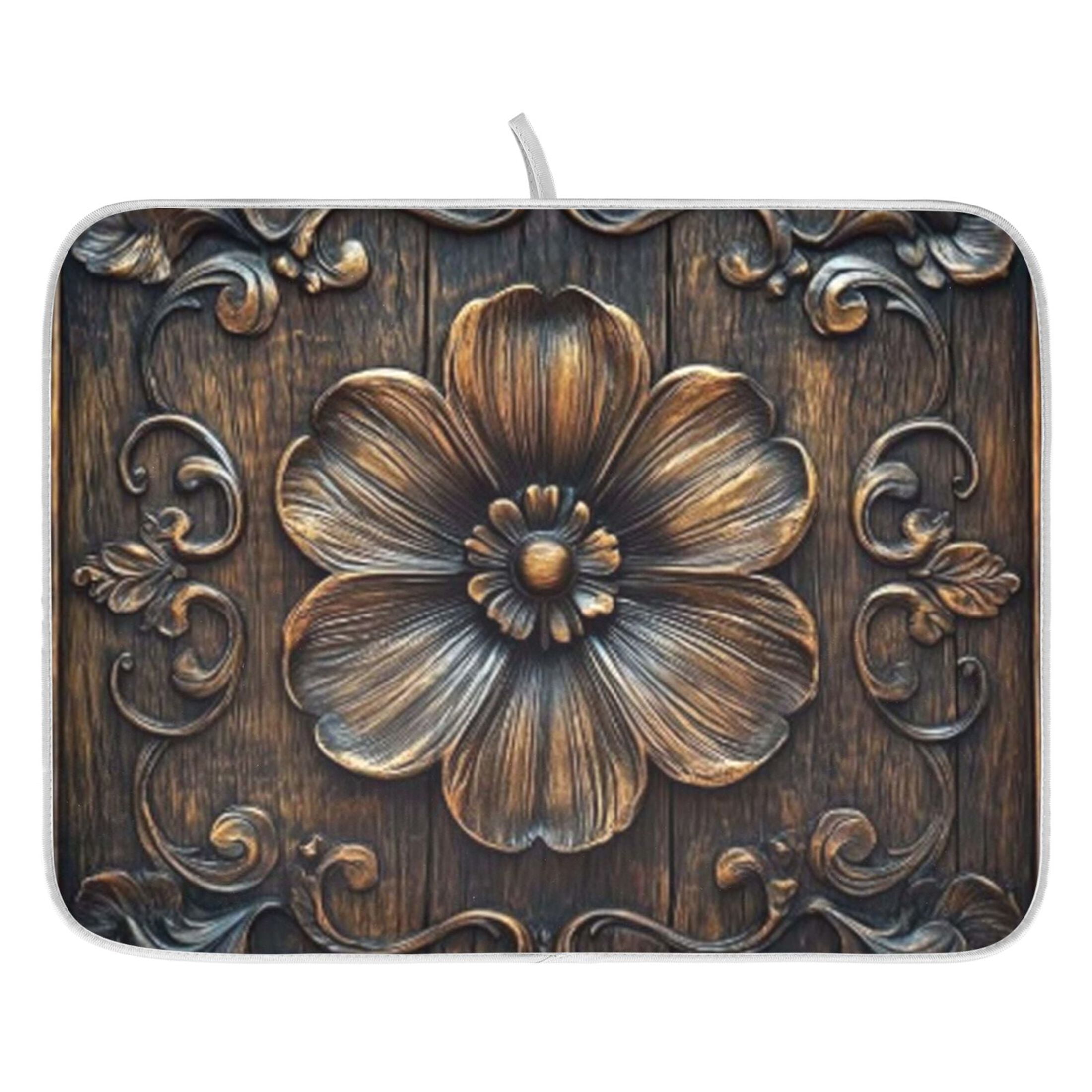 Dish Drying Mat for Kitchen Counter 16x18/18x24 Vintage Wooden Floral ...