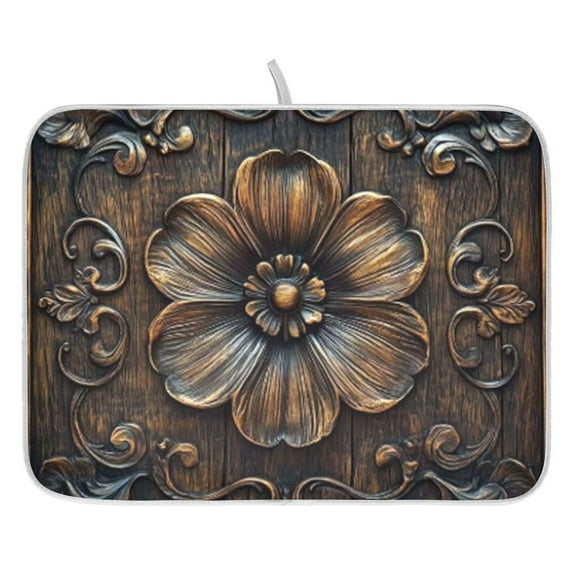 Dish Drying Mat for Kitchen Counter 16x18/18x24 Vintage Wooden Floral ...