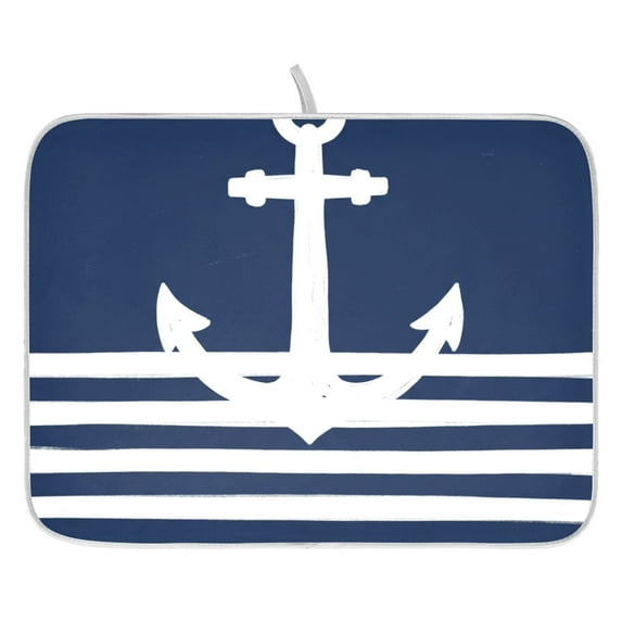 Dish Drying Mat for Kitchen Counter 16x18/18x24 White Anchor Navy Blue ...