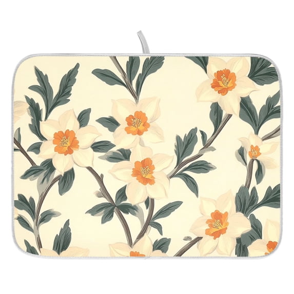 Dish Drying Mat for Kitchen Counter 16x18/18x24 White Daffodils and ...