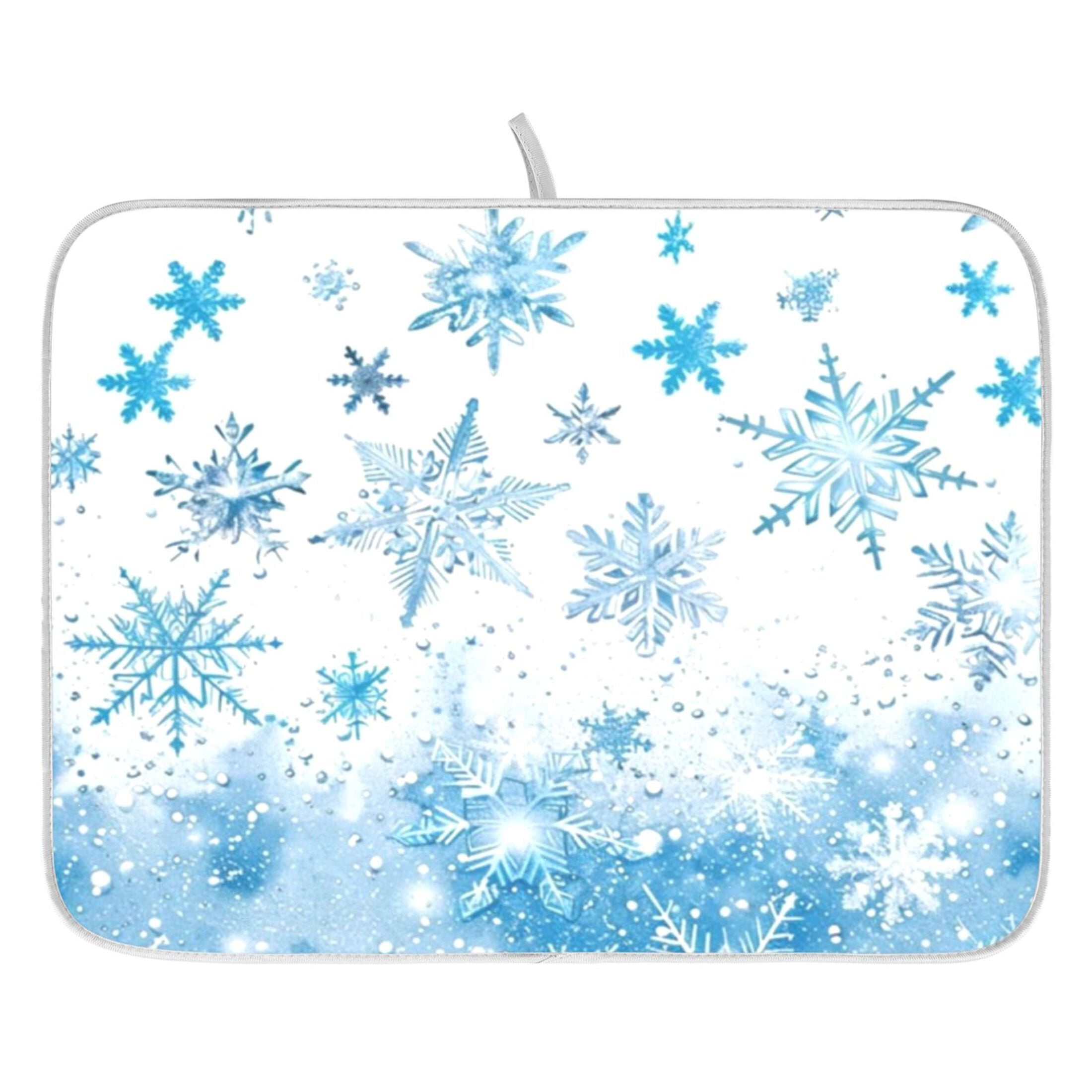 Dish Drying Mat for Kitchen Counter 16x18/18x24 Winter Snowflake Blue ...