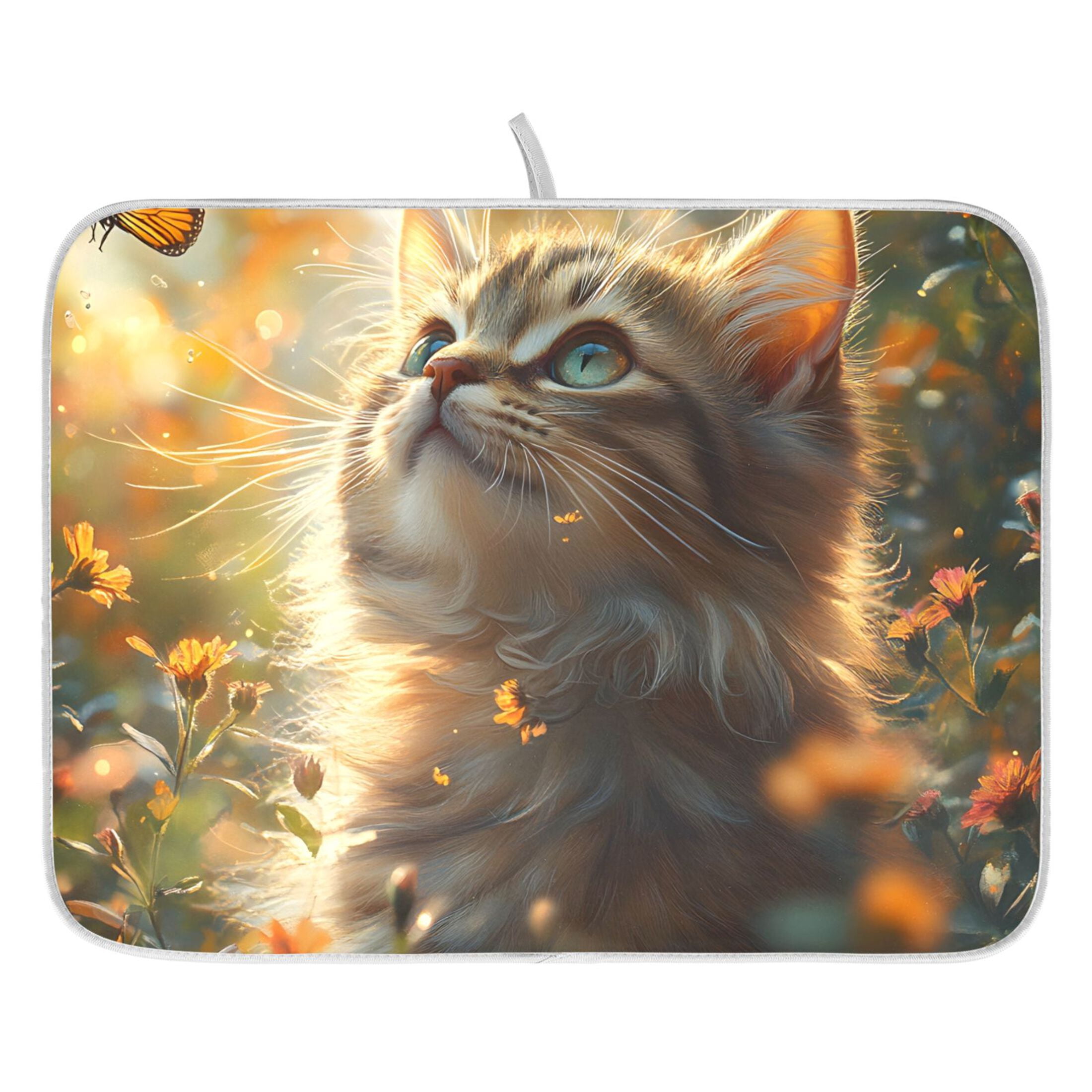 Dish Drying Mat for Kitchen Counter 16x18 Beautiful Garden Cat ...