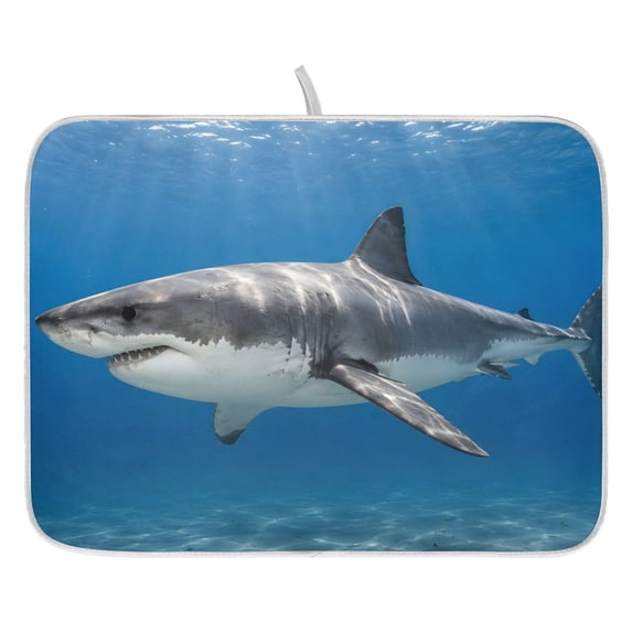Dish Drying Mat for Kitchen Counter 16x18 Deep Sea Shark Absorbent ...