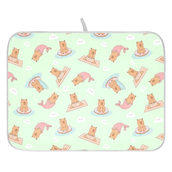 Dish Drying Mat for Kitchen Counter 16x18 Summer Capybara Cloud ...