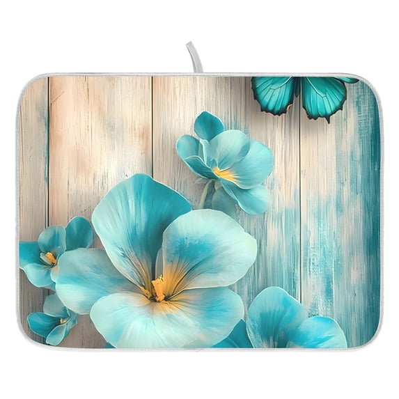 Dish Drying Mat for Kitchen Counter 18x24 Blue Butterflies and Flowers ...