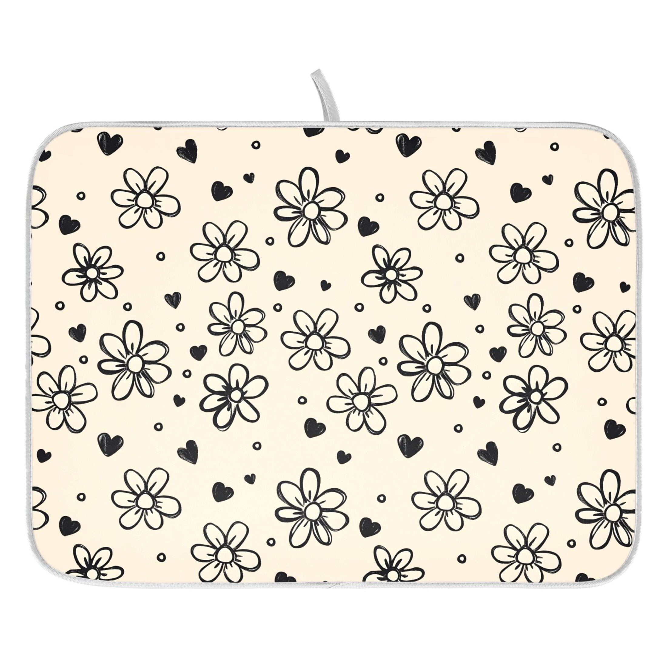 Dish Drying Mat for Kitchen Counter 18x24 Hand Drawn Floral Absorbent ...