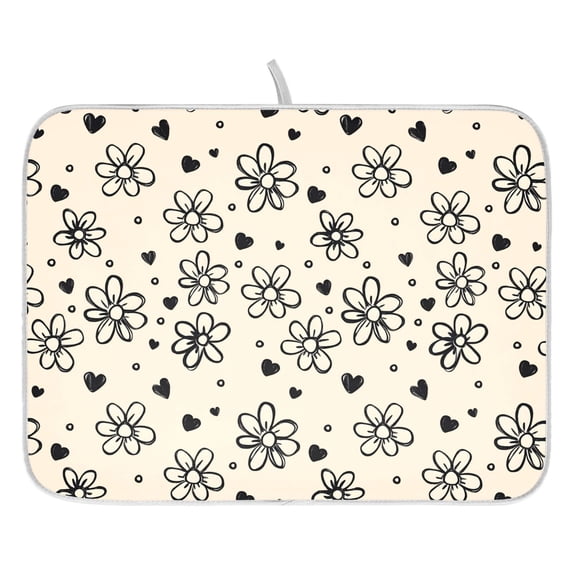 Dish Drying Mat for Kitchen Counter 18x24 Hand Drawn Floral Absorbent ...