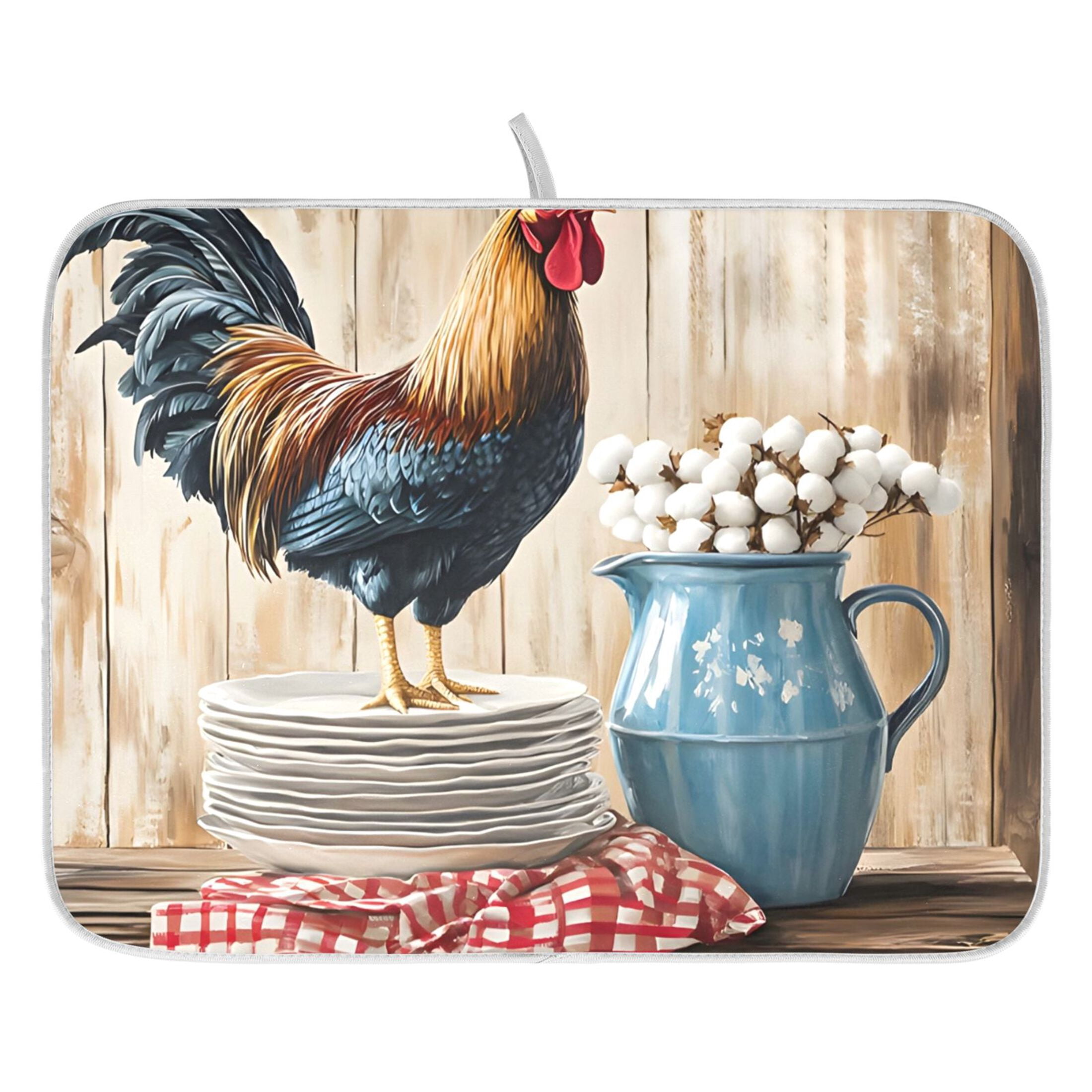 Dish Drying Mat for Kitchen Counter 18x24 Rooster on The Plate ...