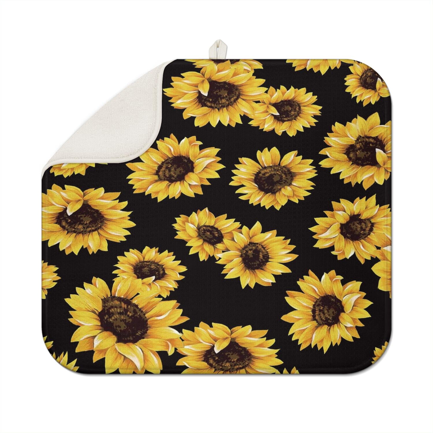 Dish Drying Mat for Kitchen Counter Sunflower Absorbent Reversible ...