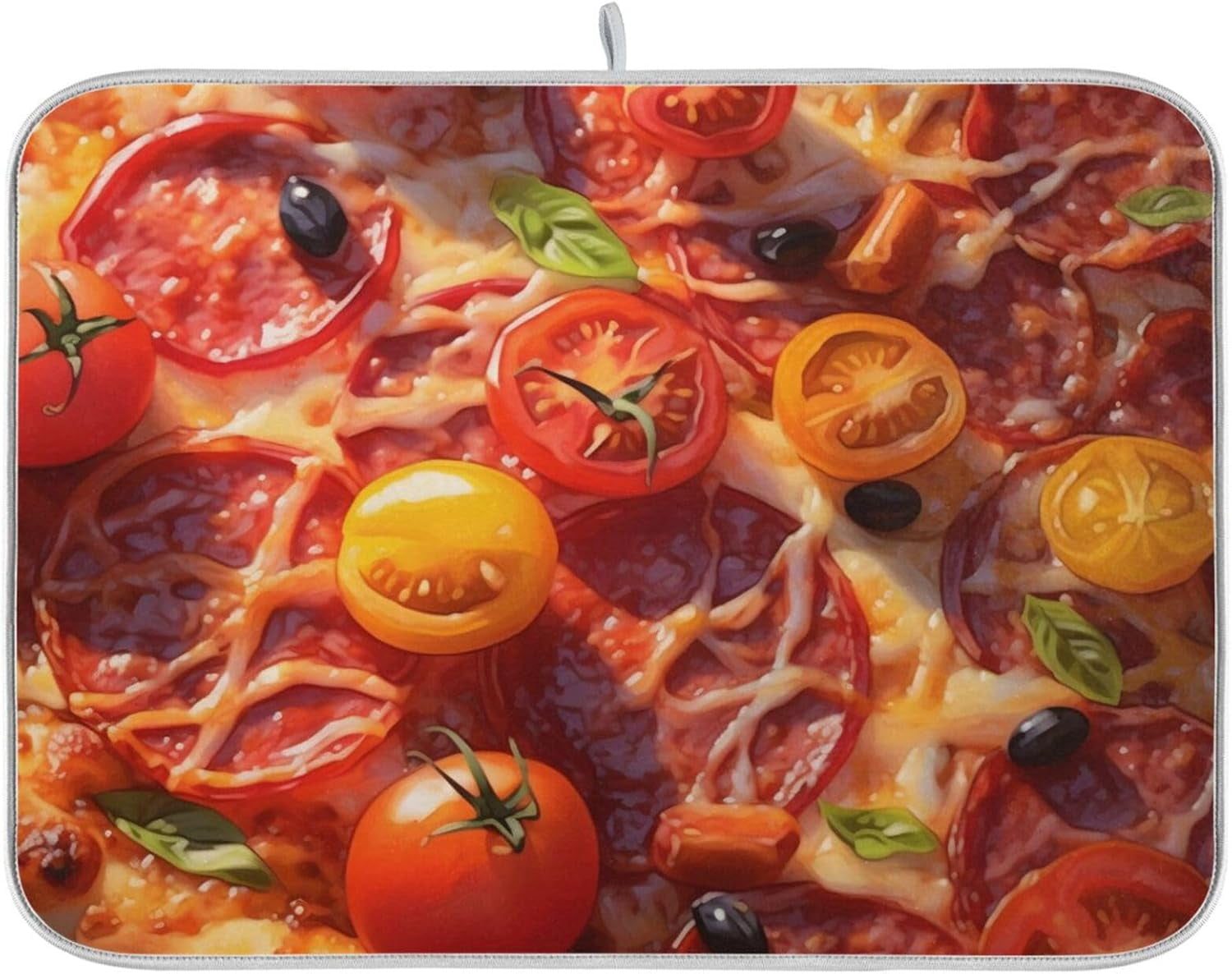 Dish Drying Mat for Kitchen-Tomato Pizza Print, Water Absorbent Heat ...