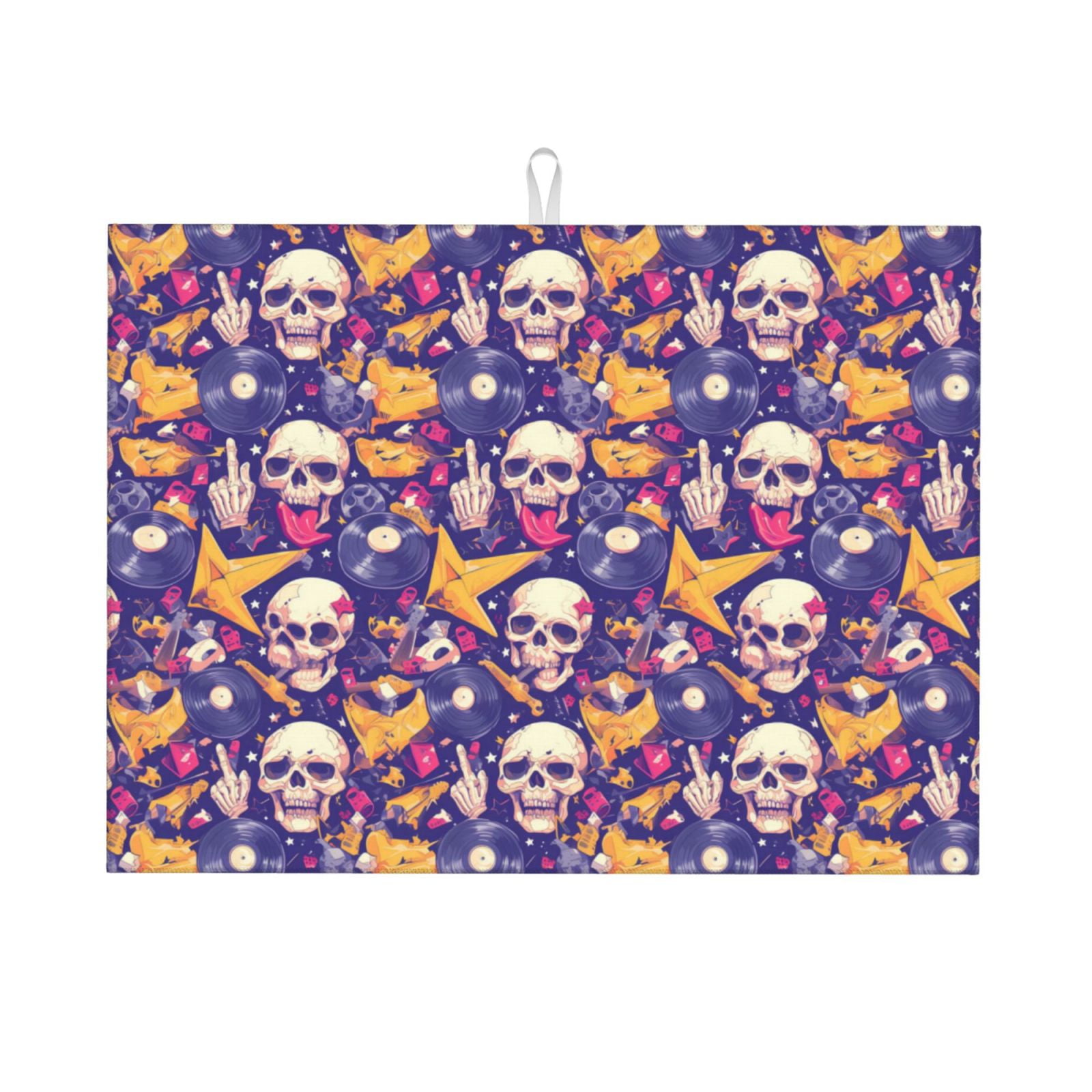 Dish Drying Mat, rock Skull record Highly Absorbent Microfiber Drying ...