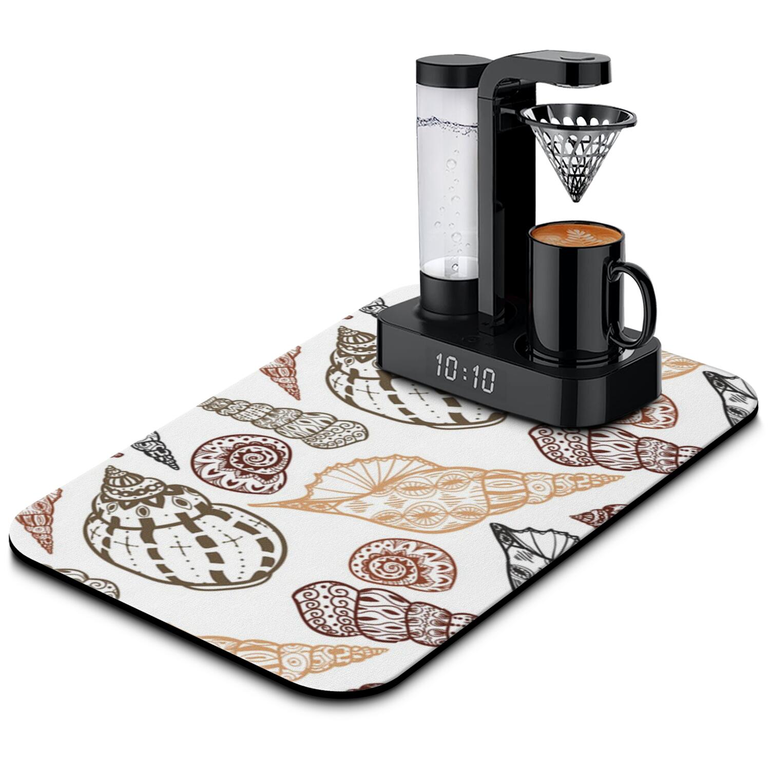 Dish Drying Mat with Seashells Design - Absorbent Diatom Mud Pad with ...