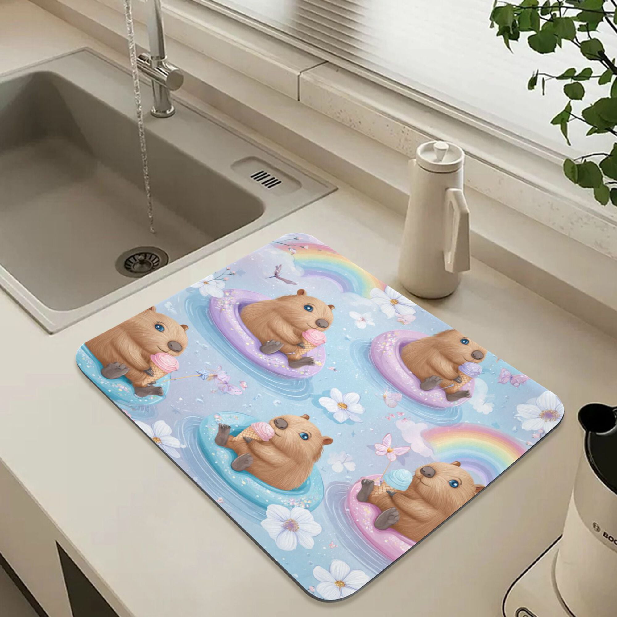 Dish Drying Mats Diatomaceous Earth Super Absorbent Non-slip Rubber Sole 19.7x15.7in Capybaras ...