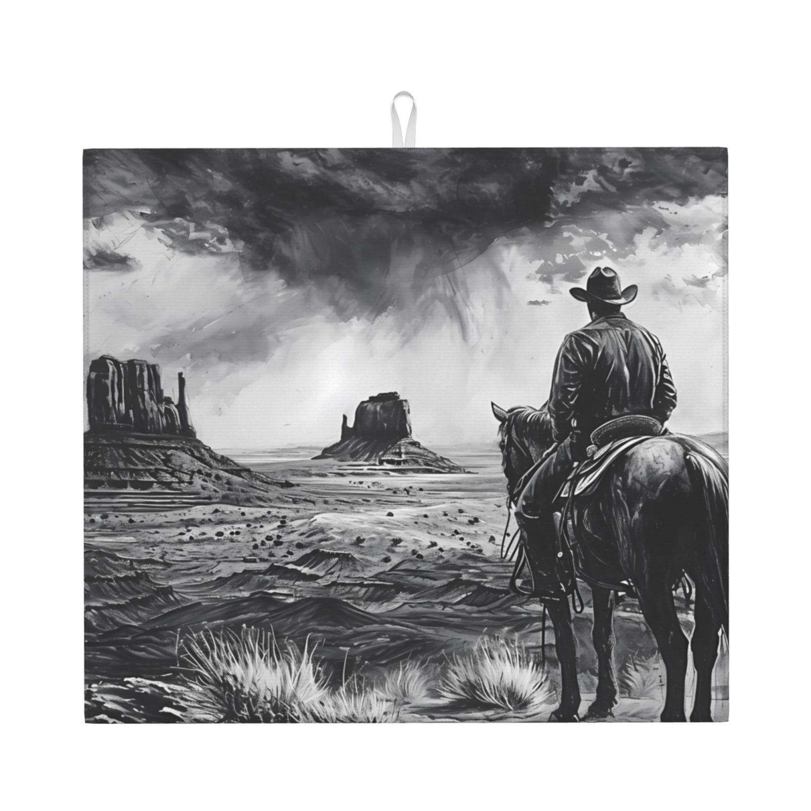 Dish Drying Mats for Kitchen Counter, 60s Black White Western Cowboy ...