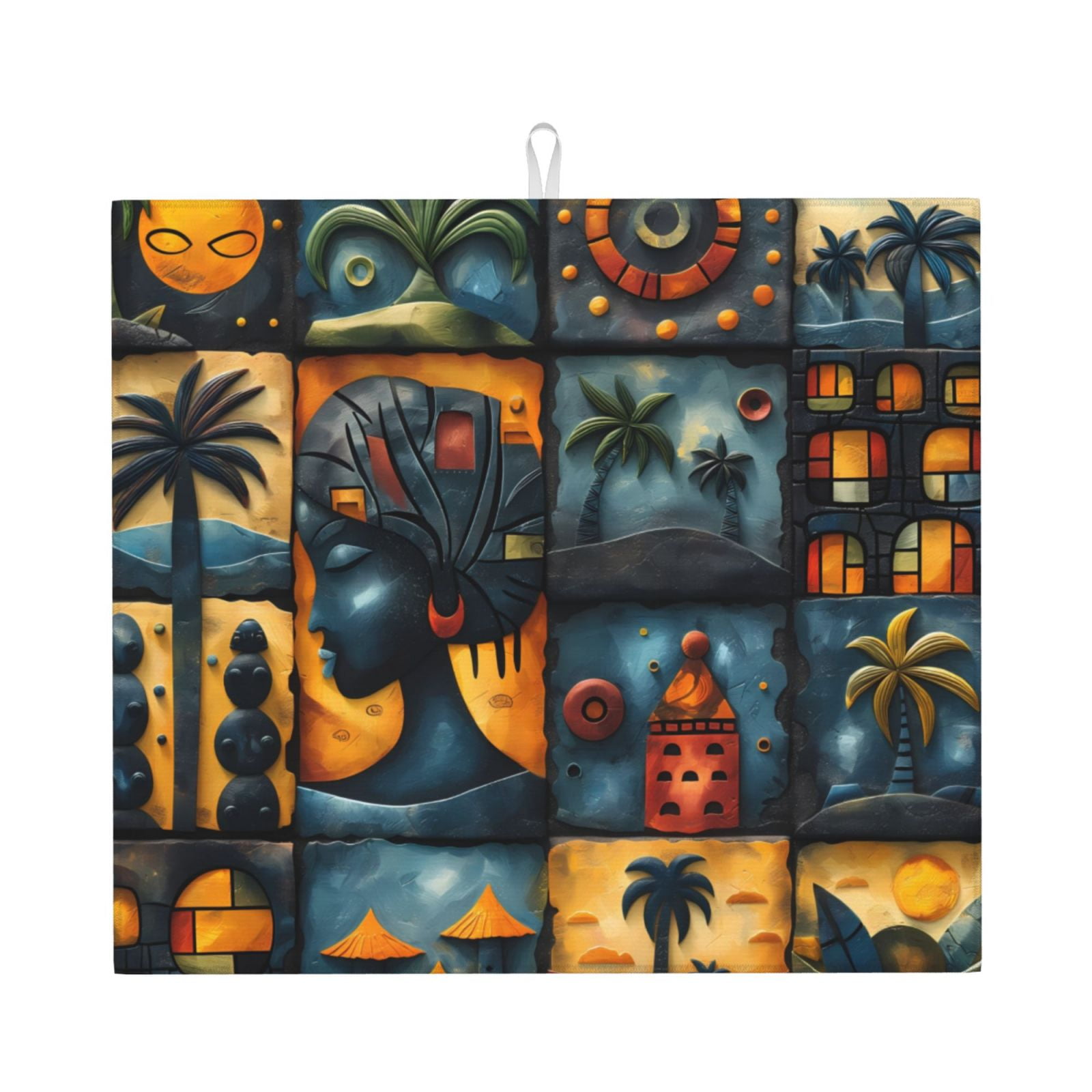 Dish Drying Mats for Kitchen Counter, African Art Tile Mosaic 16x18in ...