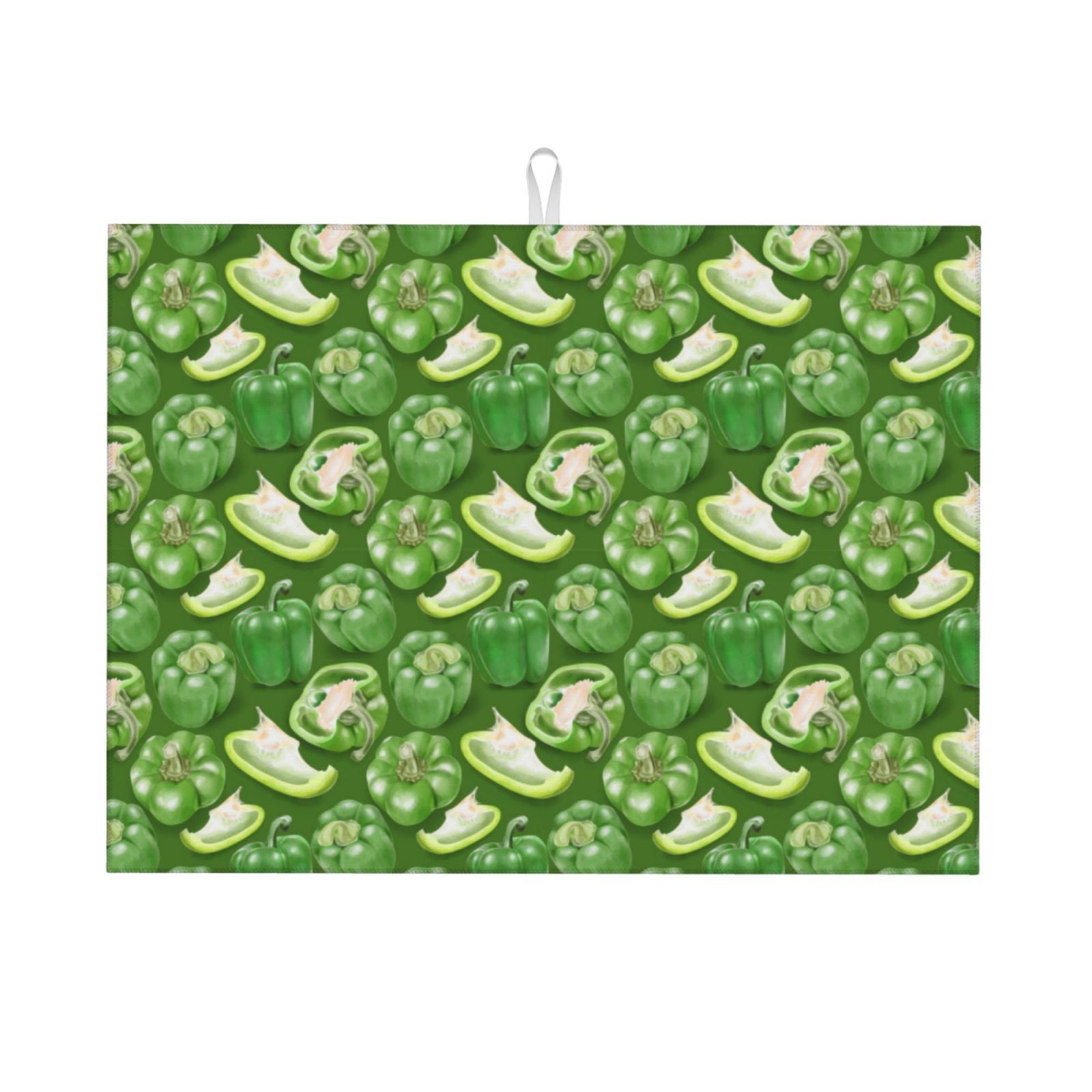 Dish Drying Mats for Kitchen Counter - Bell Pepper green Print 18x24in Dish Drying Pad Coffee ...