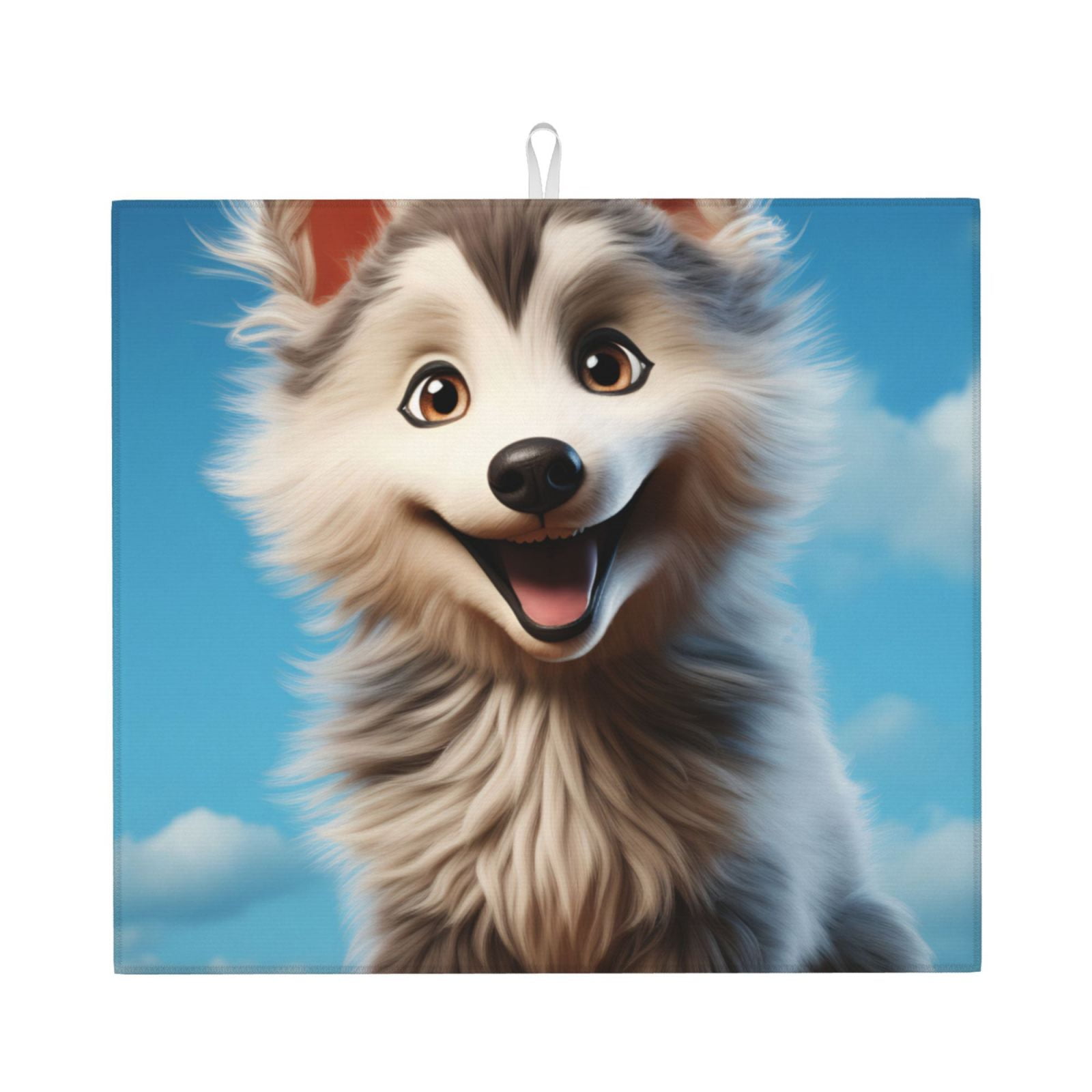 Dish Drying Mats for Kitchen Counter, Blue Sky Cute Wolf 16x18in Dish ...