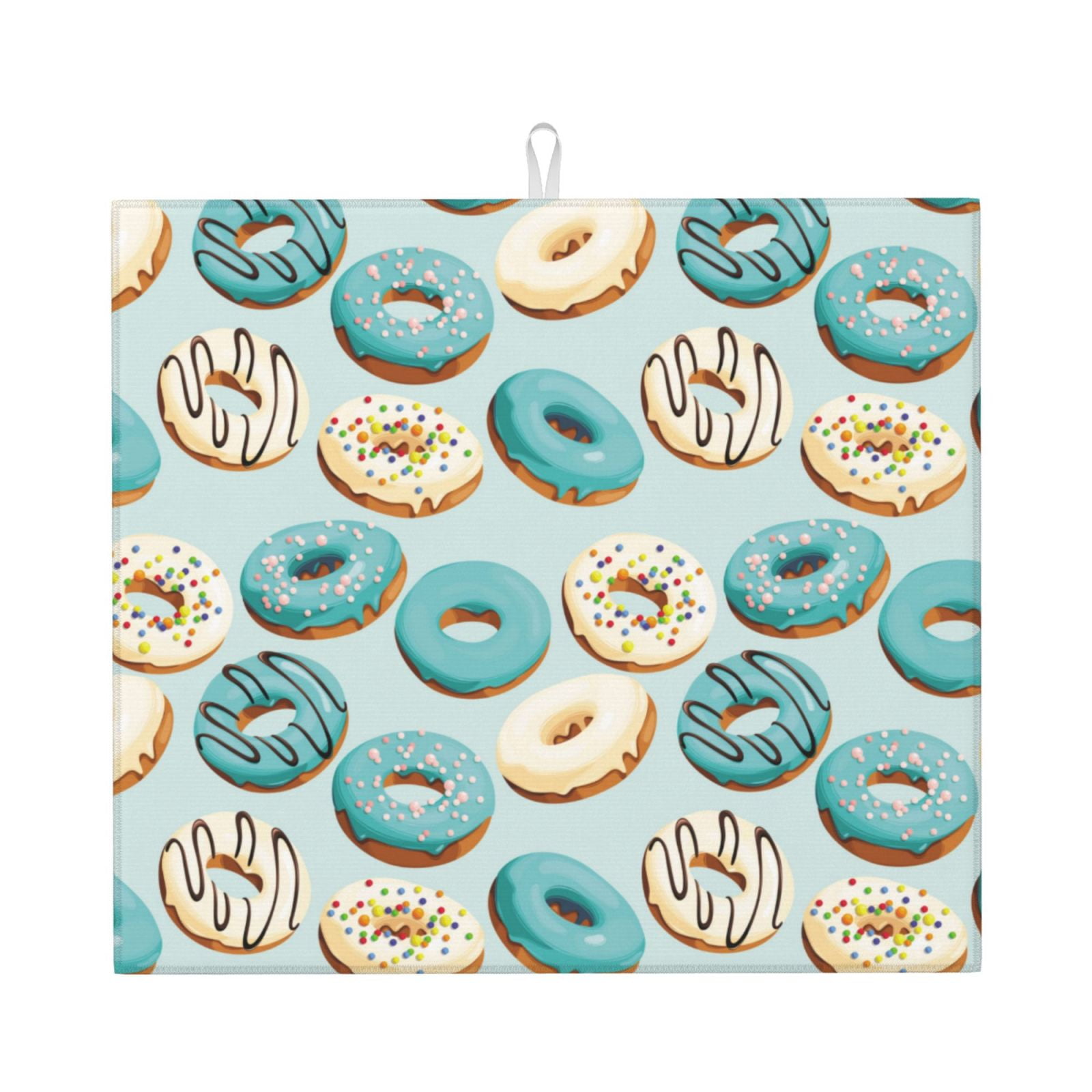 Dish Drying Mats for Kitchen Counter, Blue White Donut Print 16x18in ...
