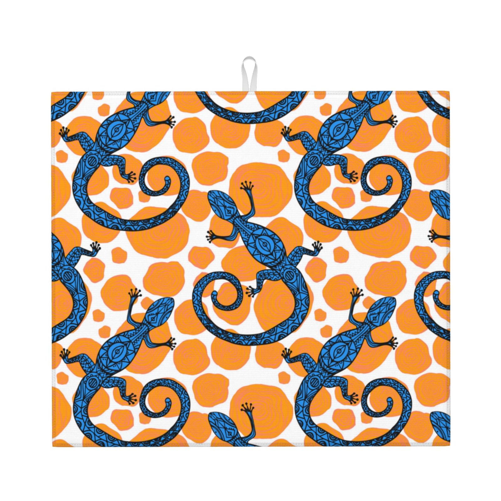 Dish Drying Mats for Kitchen Counter, Bohemian Lines Gecko Lizards ...