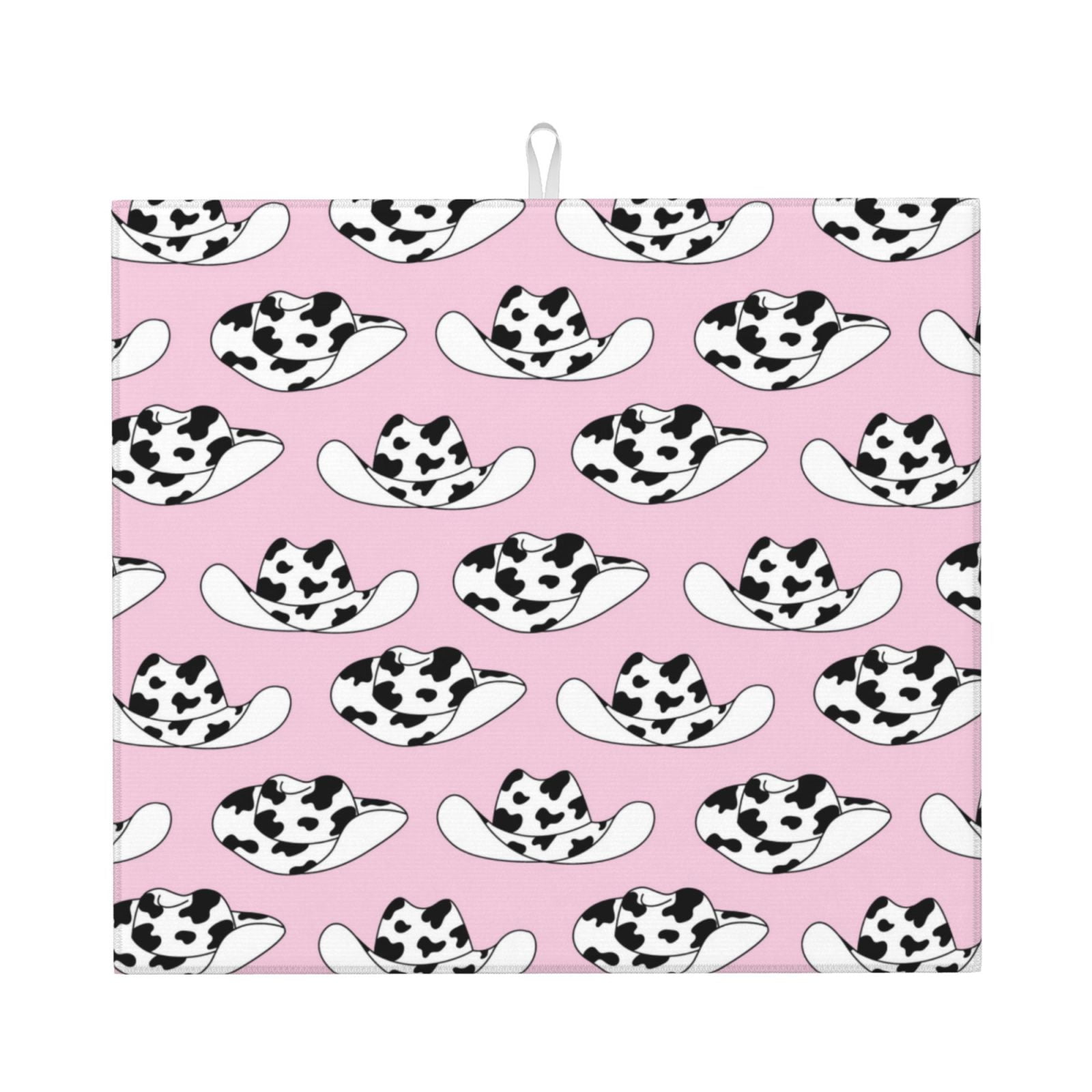 Dish Drying Mats for Kitchen Counter, Cartoon Cow Print Cowboy Hat ...