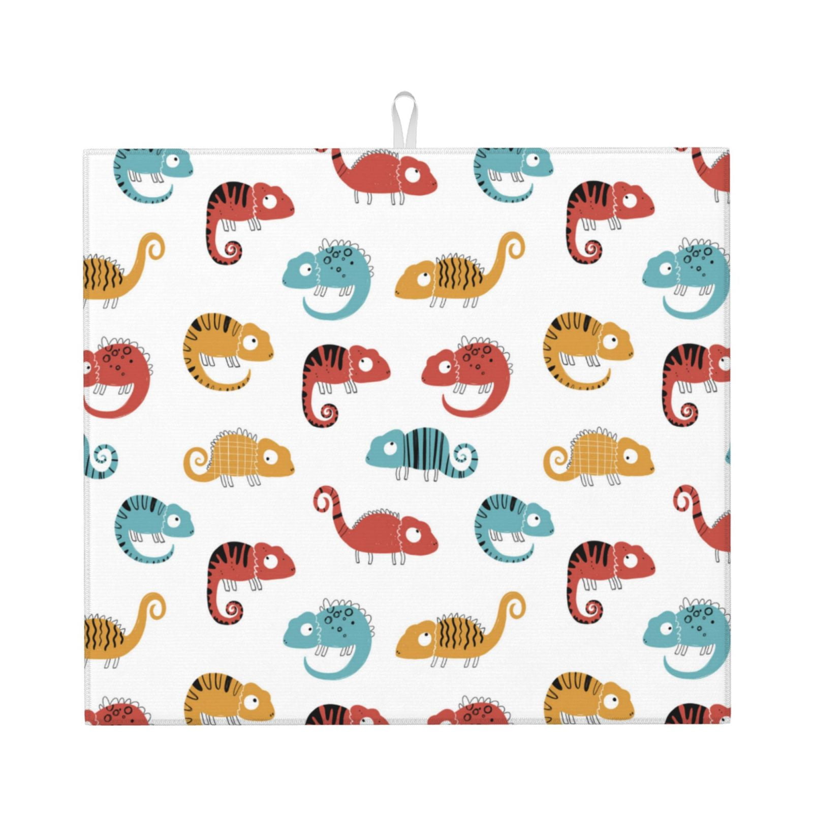Dish Drying Mats for Kitchen Counter, Cartoon Cute Chameleon Lizard_A ...