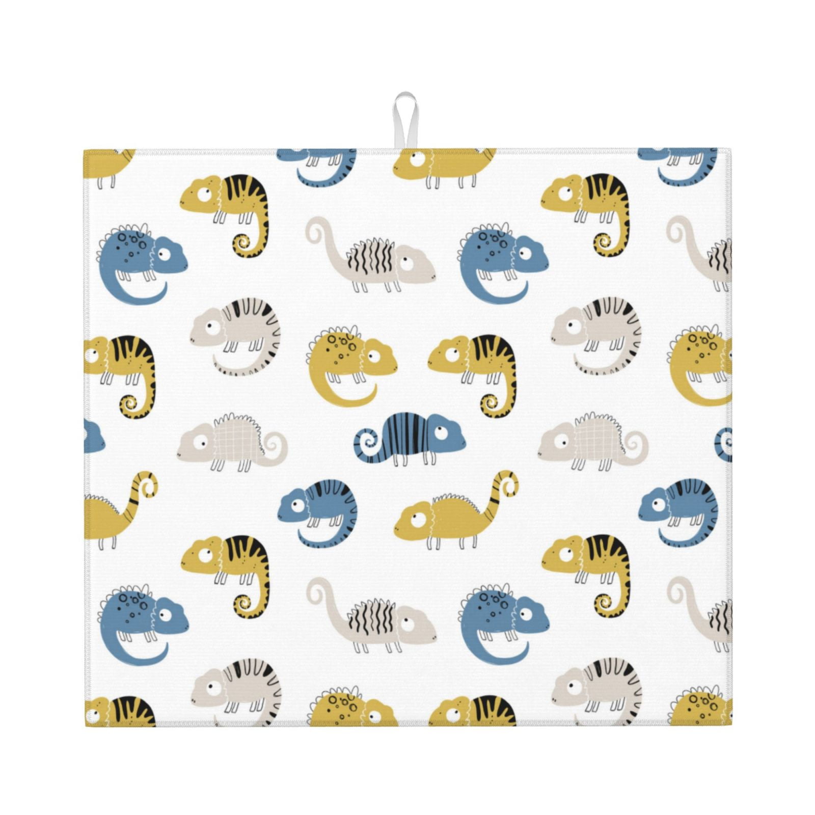 Dish Drying Mats for Kitchen Counter, Cartoon Cute Chameleon Lizard_B ...