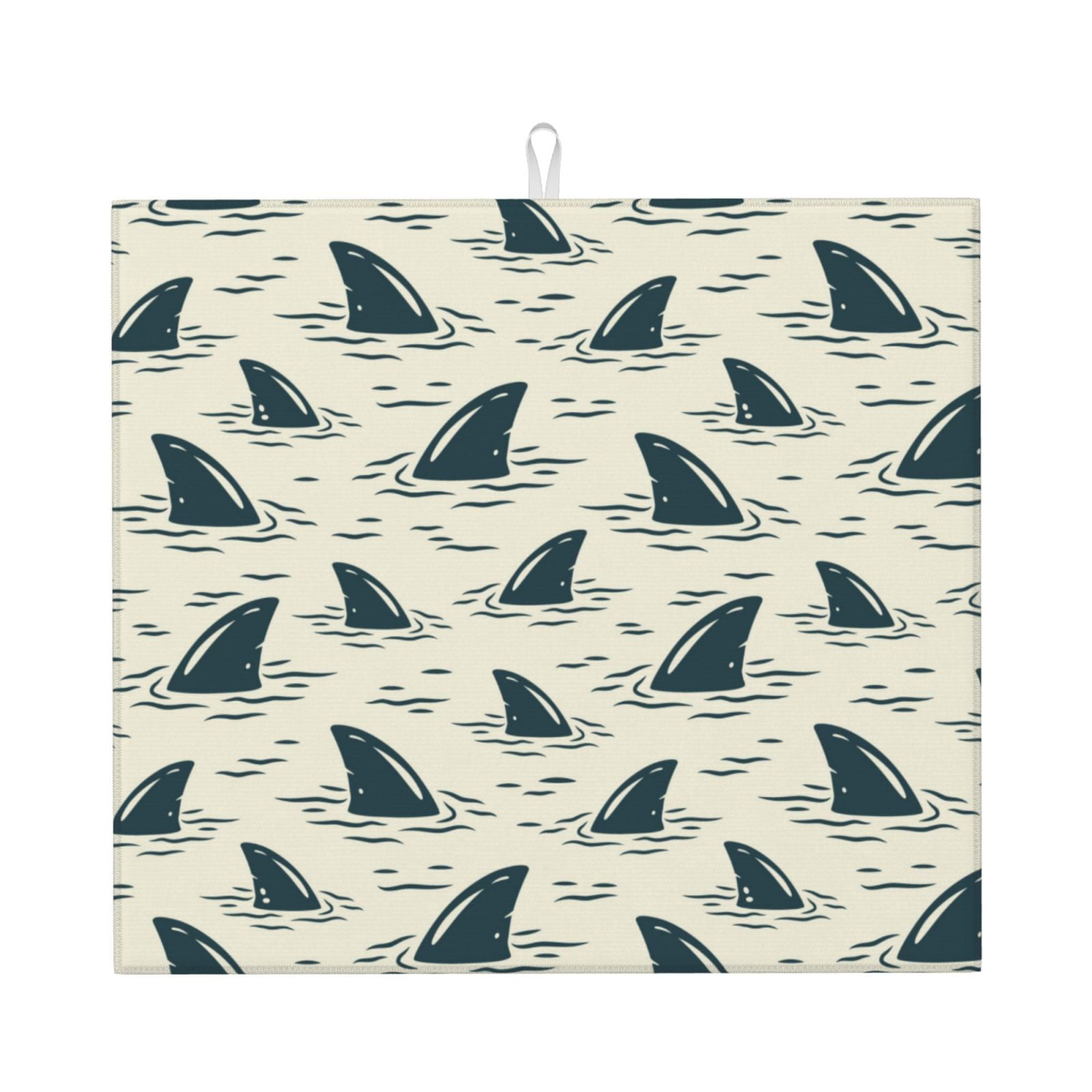 Dish Drying Mats for Kitchen Counter, Cartoon Wavy Shark Fin 16x18in ...
