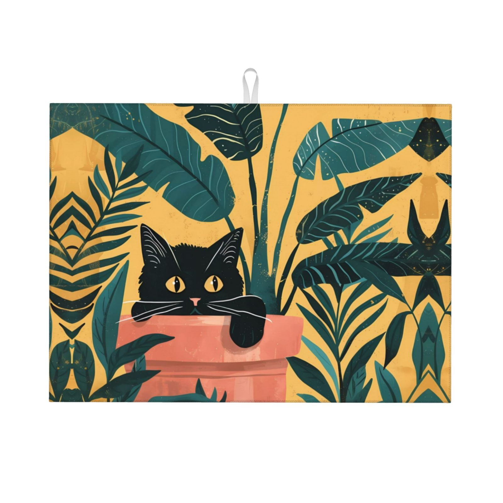 Dish Drying Mats for Kitchen Counter - Cat Hiding In Potted Plants ...