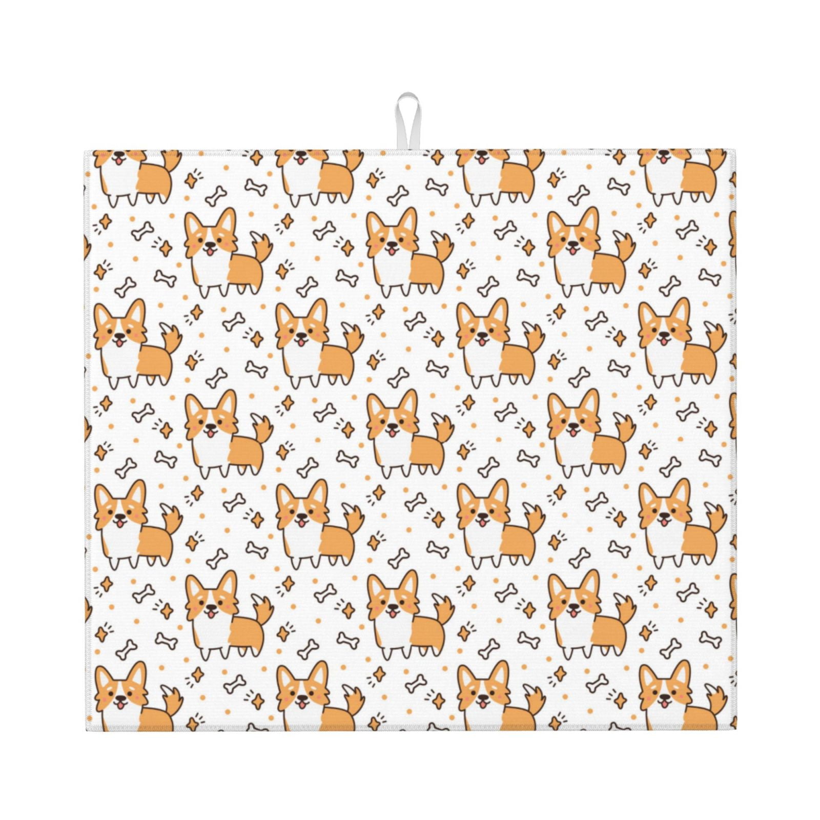 Dish Drying Mats for Kitchen Counter, Corgi with Hearts 16x18in Dish ...