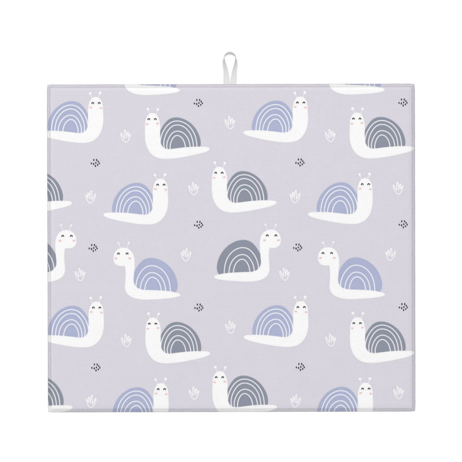 Dish Drying Mats for Kitchen Counter, Cute Blue Gray Snail 16x18in Dish ...
