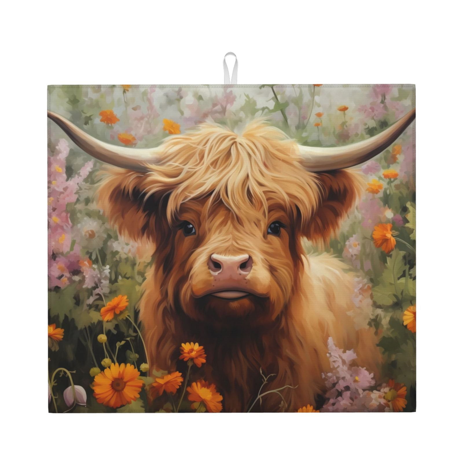 Dish Drying Mats for Kitchen Counter, Cute Floral Cow 16x18in Dish ...