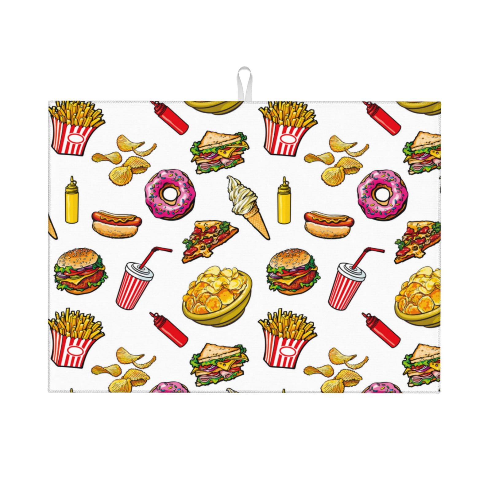 Dish Drying Mats for Kitchen Counter - Cute Food Ketchup Potato Chips ...