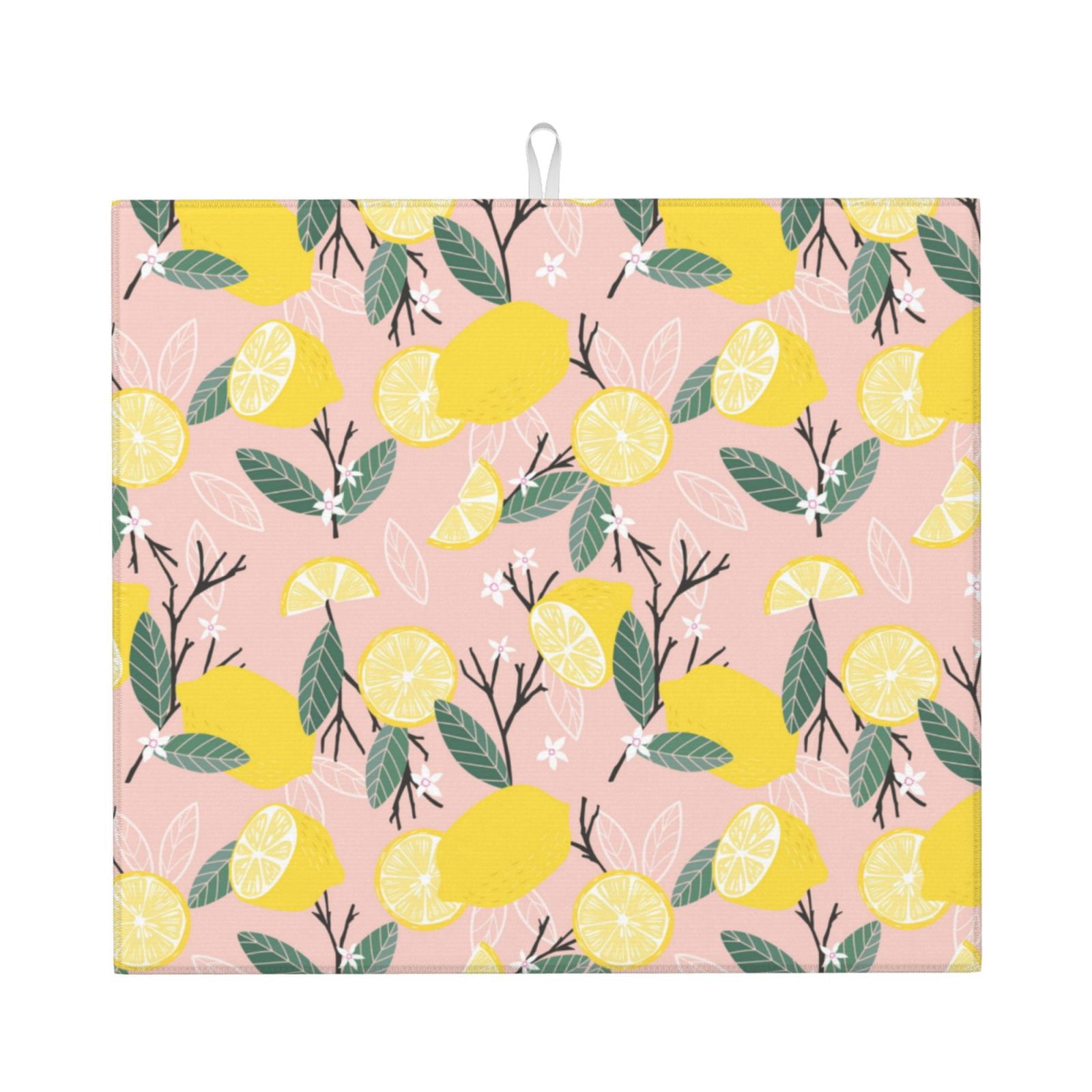 Dish Drying Mats for Kitchen Counter, Cute Lemon Green Leaves Pink ...