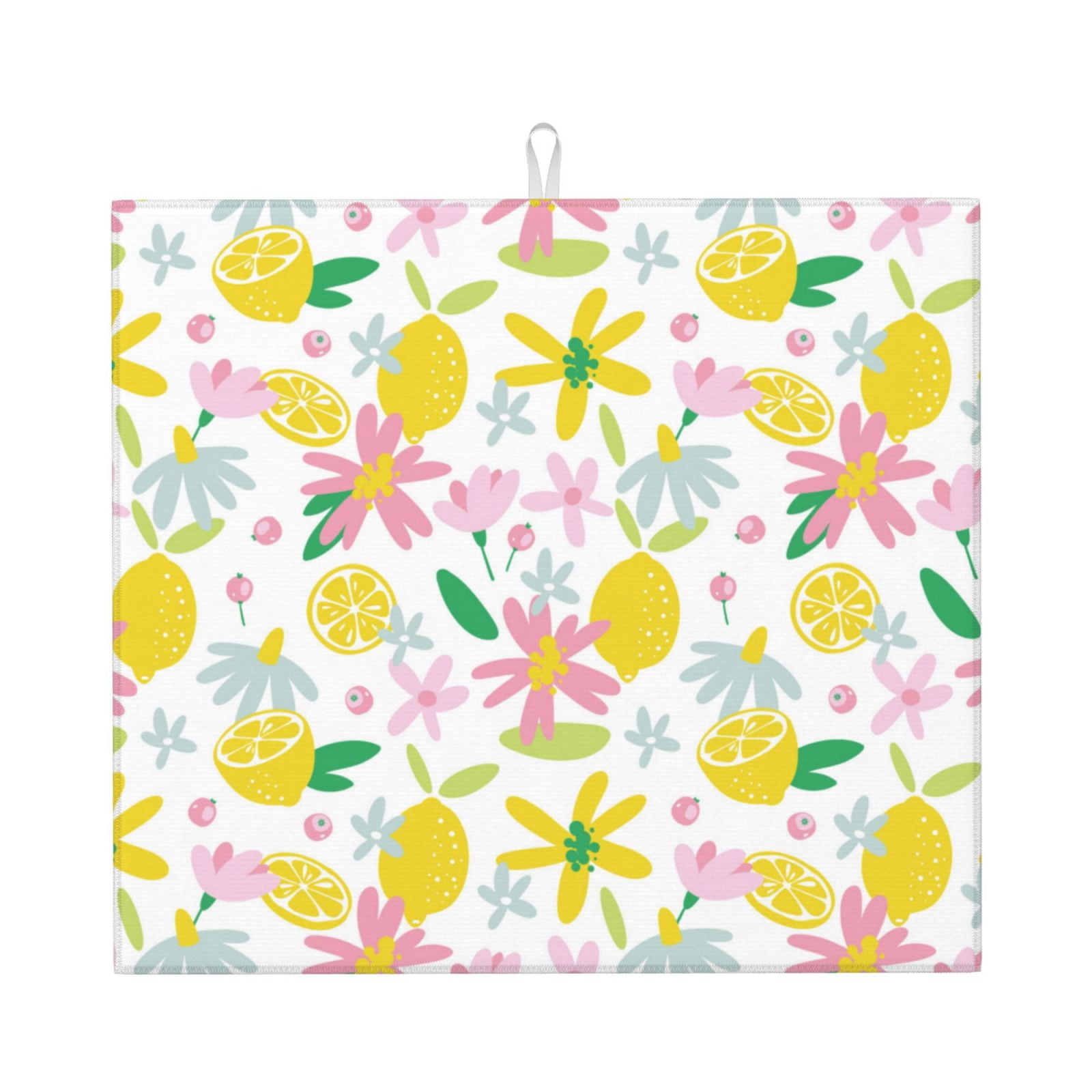 Dish Drying Mats for Kitchen Counter, Cute Lemon Pink Flowers 16x18in ...