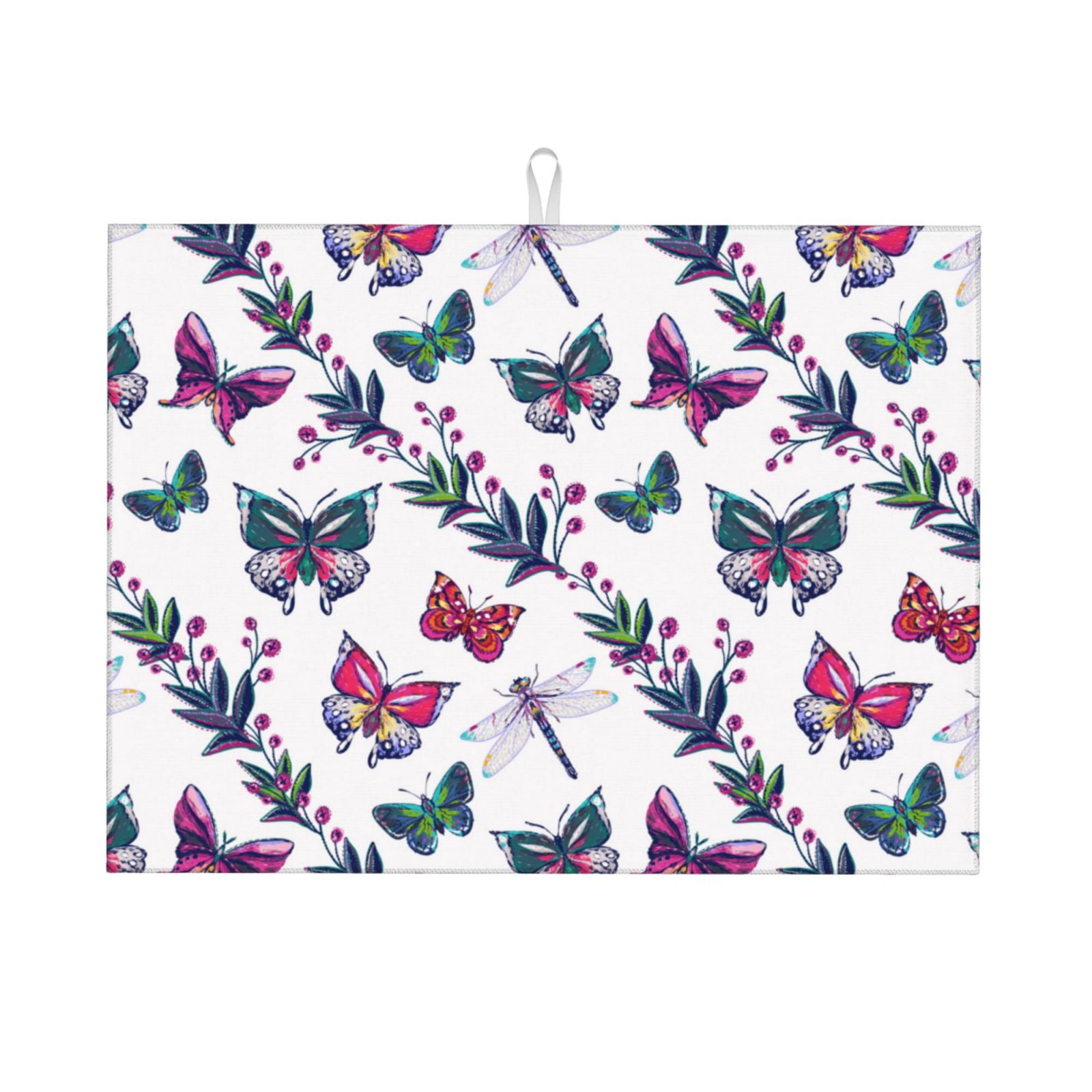 Dish Drying Mats for Kitchen Counter - Dragonfly Plant Butterfly ...