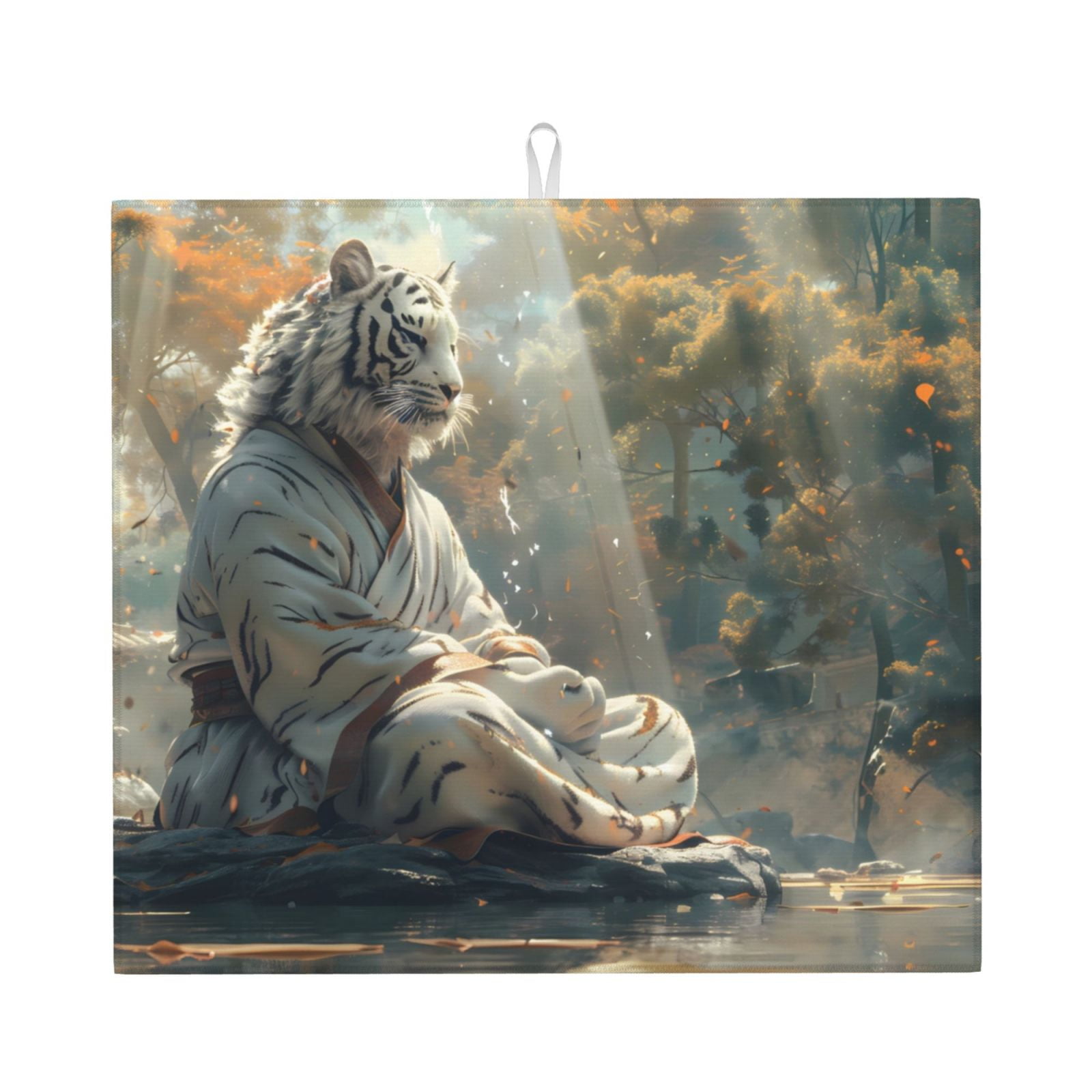 Dish Drying Mats for Kitchen Counter, Forest Meditating White Tiger ...