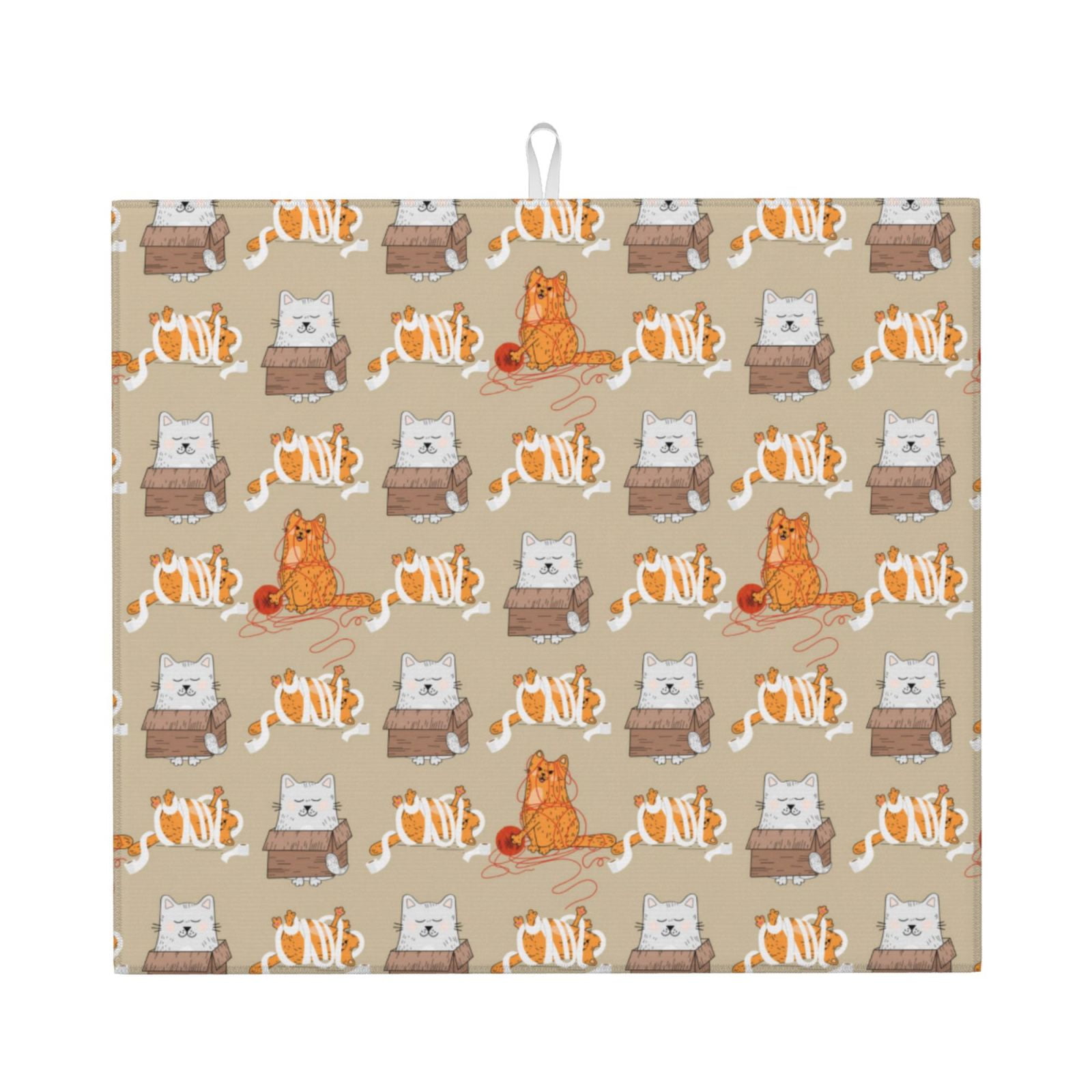 Dish Drying Mats for Kitchen Counter, Funny Cartoon Carton Cat 16x18in ...