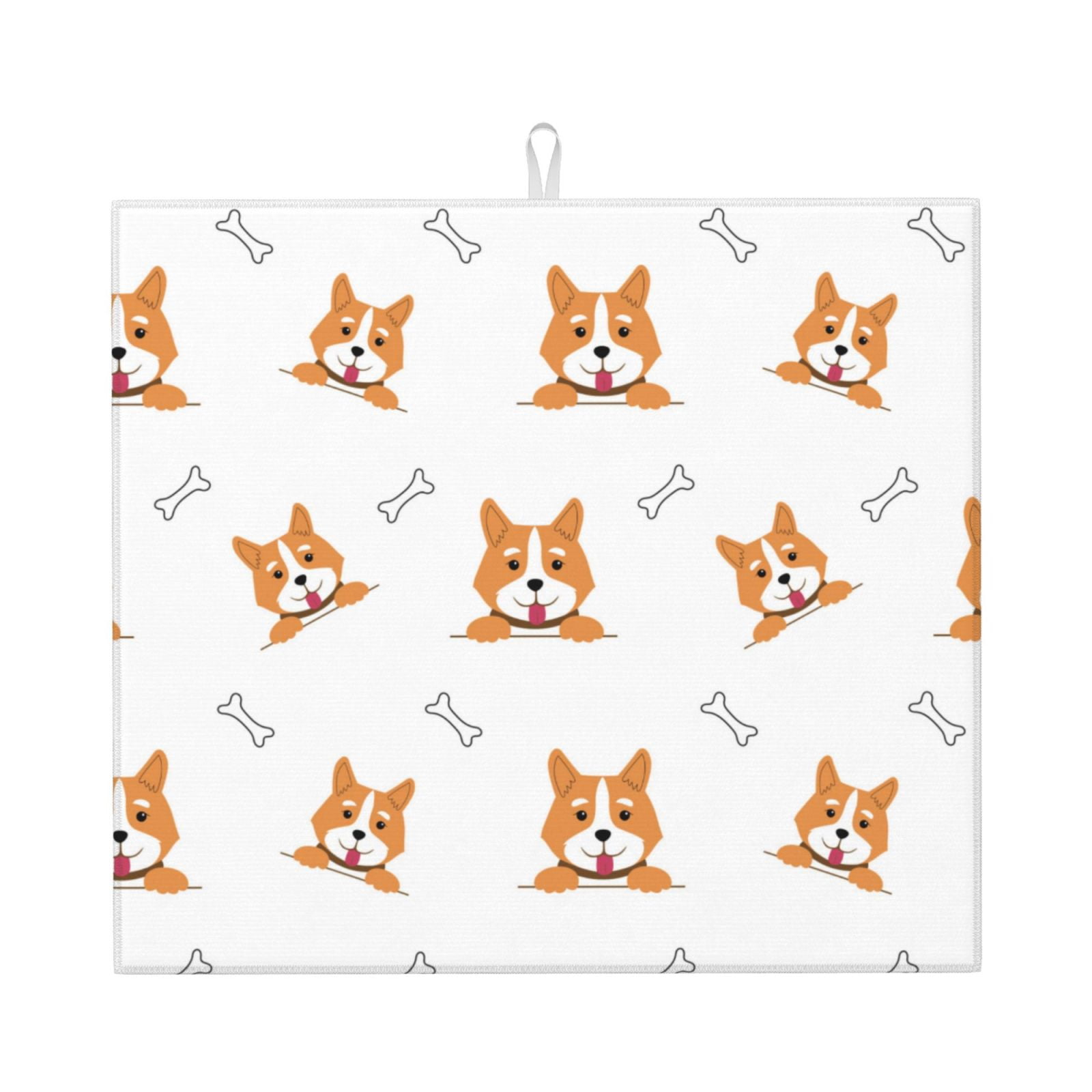 Dish Drying Mats for Kitchen Counter, Funny Cute Corgi Dog Bones_A ...