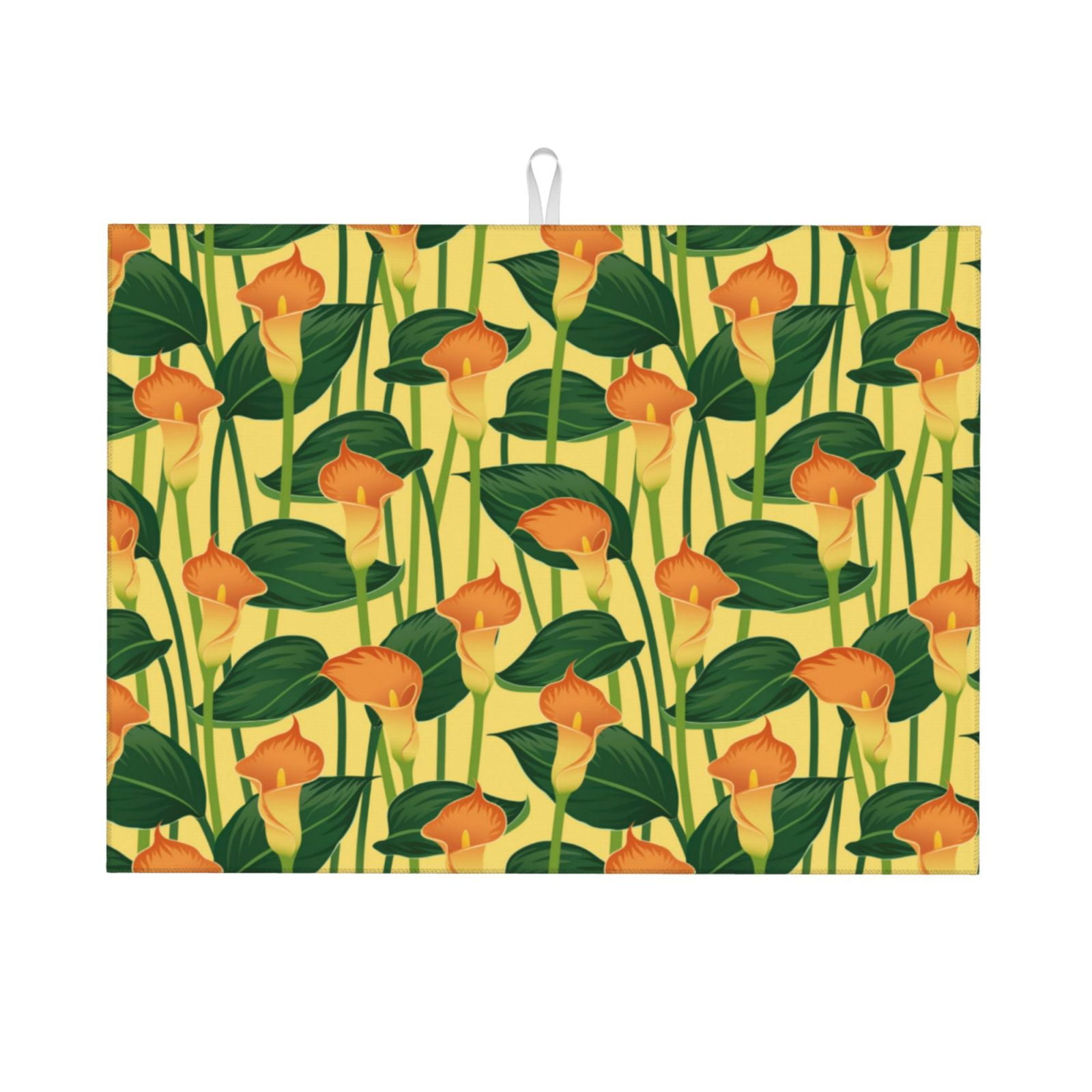 Dish Drying Mats for Kitchen Counter - Green LeavesCalla Lily Flowers ...
