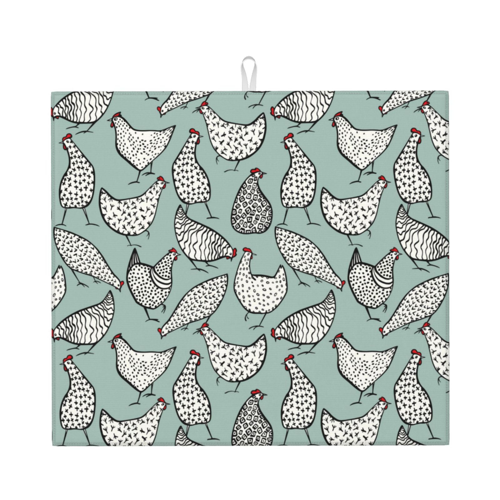 Dish Drying Mats for Kitchen Counter, Hand Drawn Chickens 16x18in Dish ...