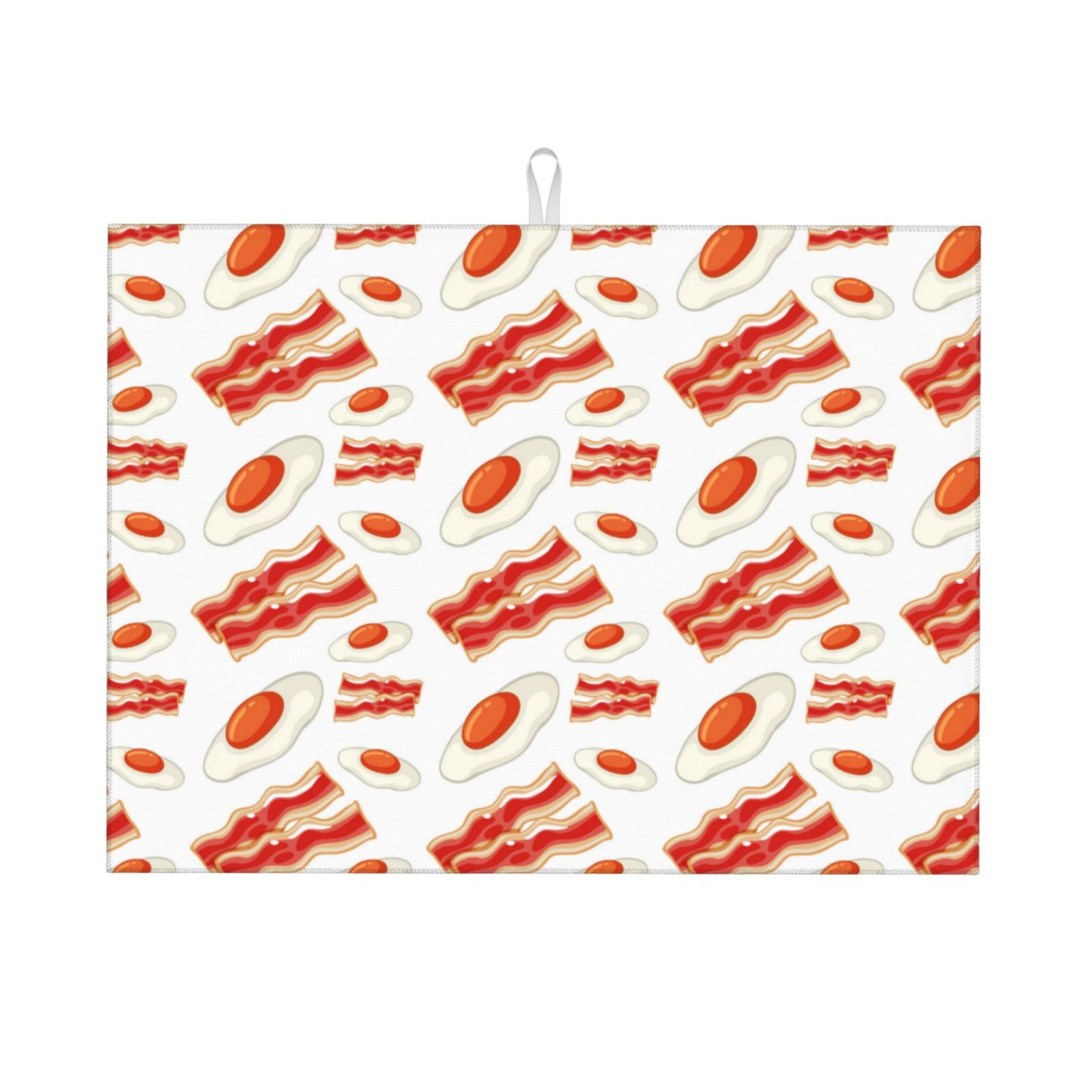 Dish Drying Mats for Kitchen Counter - Hobo Eggs Bacon Print Red White ...