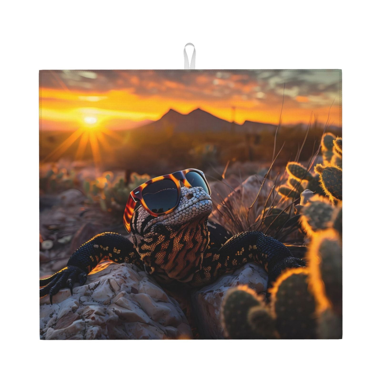 Dish Drying Mats for Kitchen Counter, Lizard With Sunglasses Sunset ...